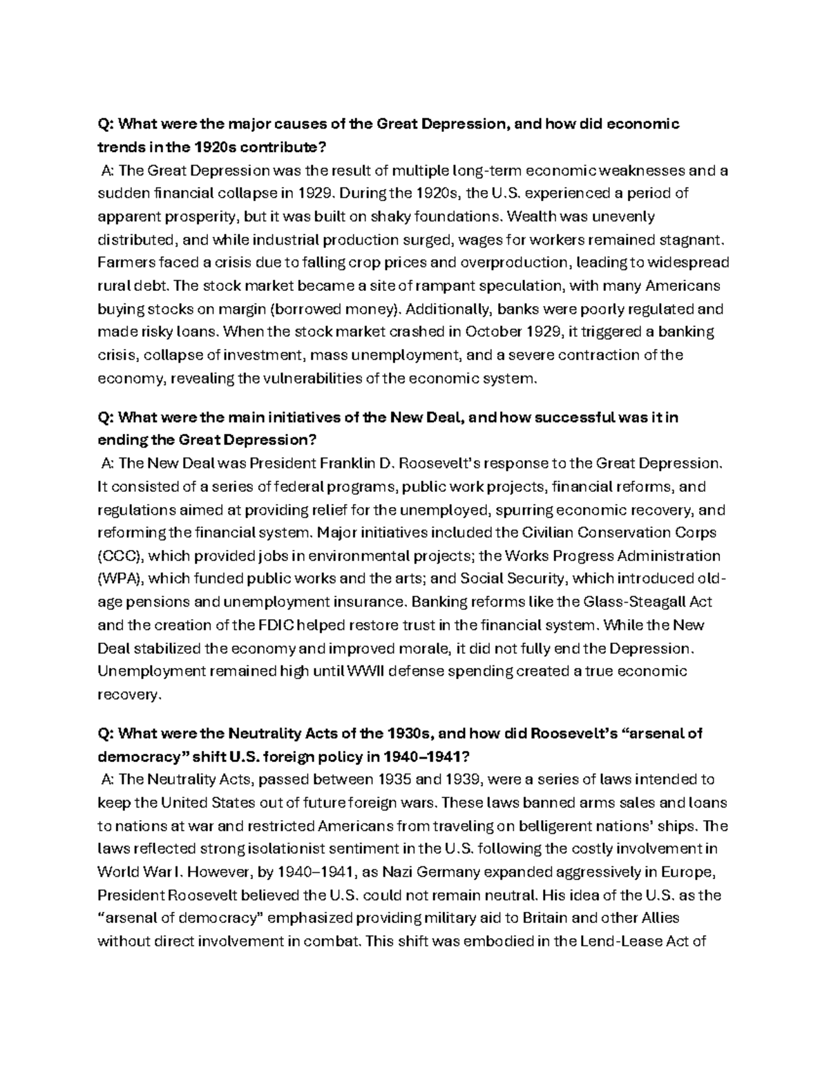 US History Exam Notes: Great Depression to Civil Rights Movement - Studocu