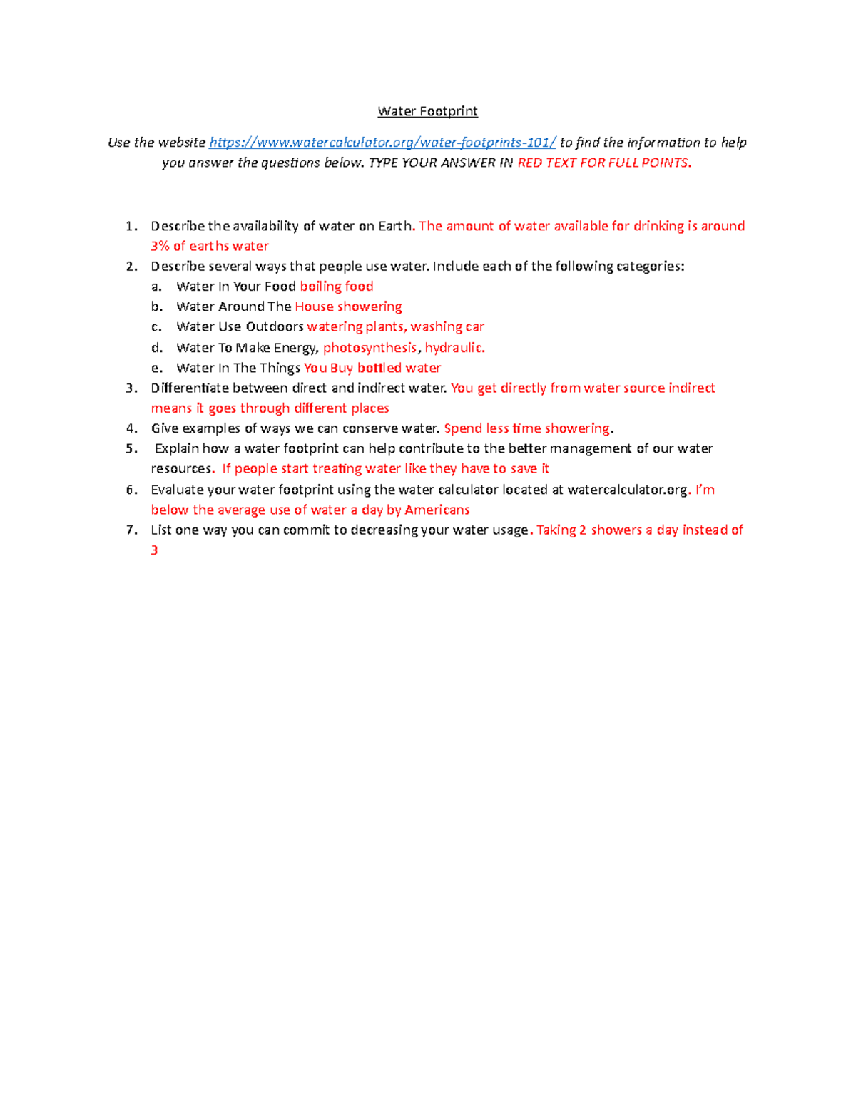 Water Footprint Canvas Assignment: Analyzing Conservation Efforts - Studocu
