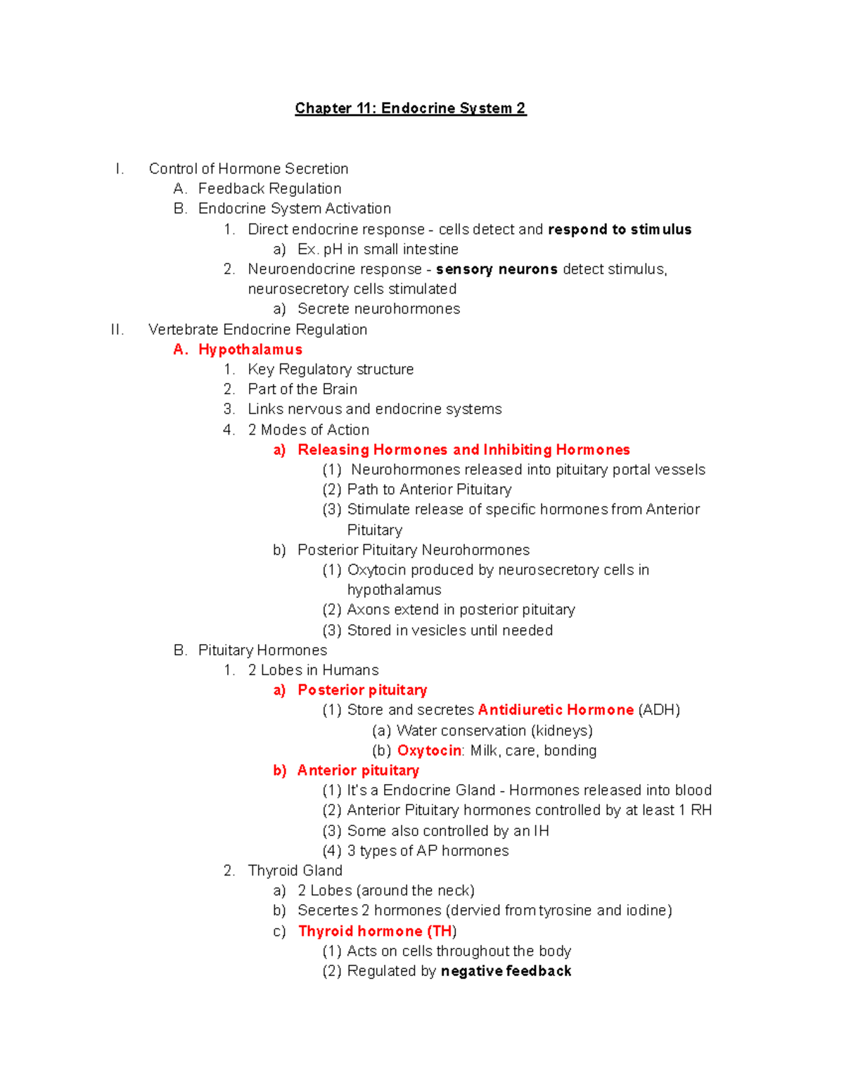 Chapter 11: Endocrine System 2 - Hormone Secretion & Regulation - Studocu