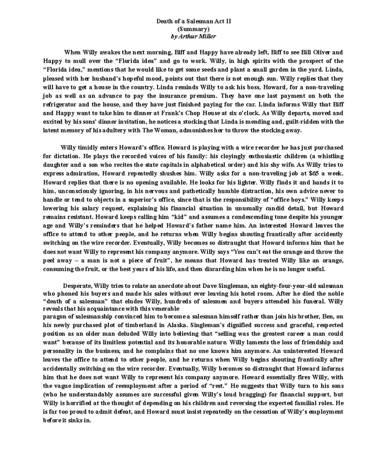 Death of a Salesman Act II: Summary & Analysis of Willy's Despair - Studocu