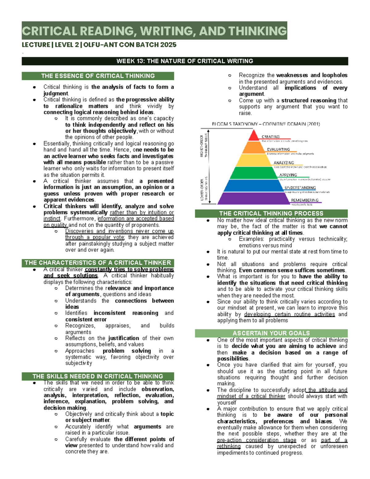 CRWT111 - Final Notes on Critical Reading and Thinking Skills - Studocu