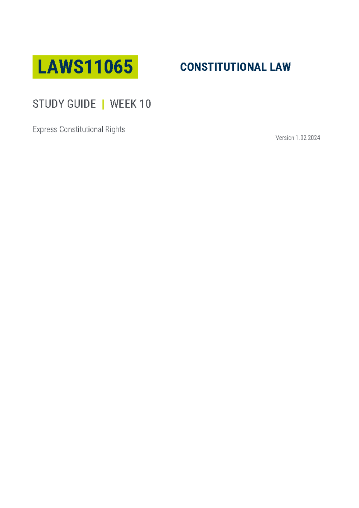LAWS11065 Constitutional Law Study Guide: Week 10 - Express Rights 2024 ...