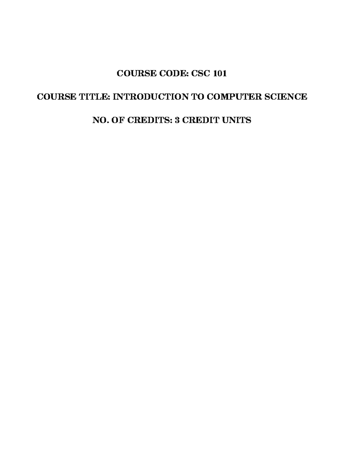 CSC 101 - Introduction to Computer Science: Chapter 1 Overview - Studocu