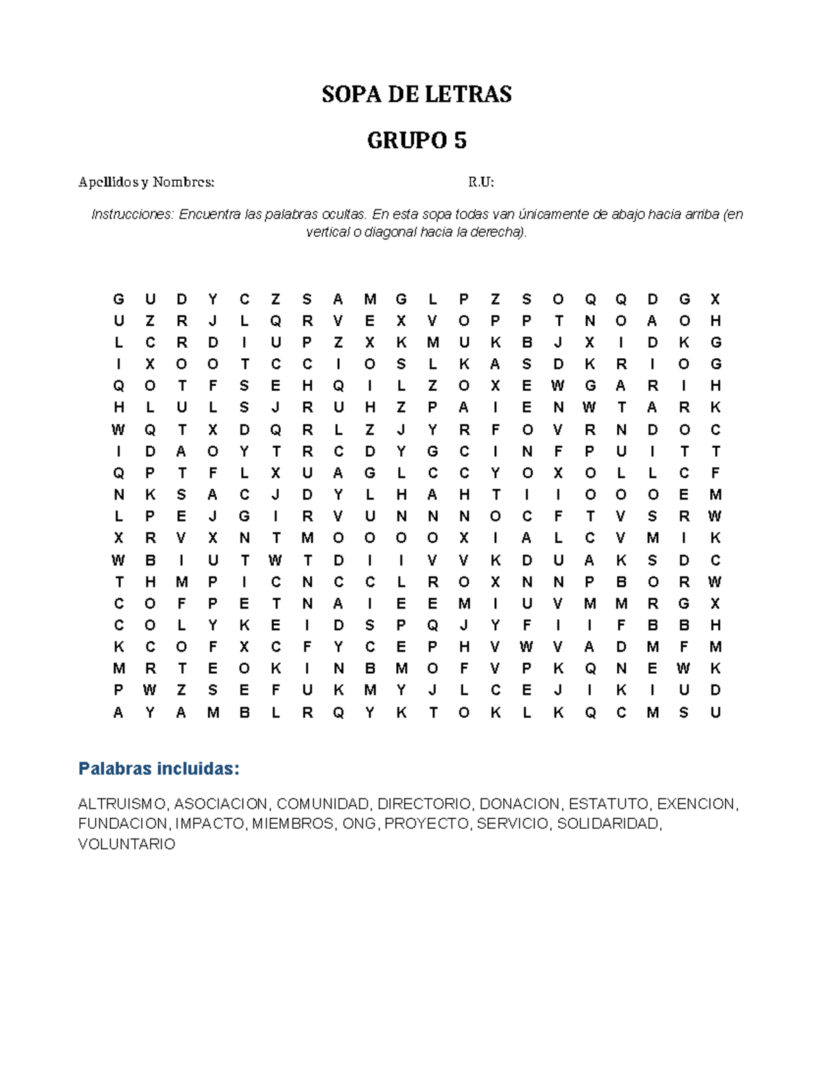 Sopa de Letras - Grupo 5: Palabras Ocultas y Soluciones - Studocu