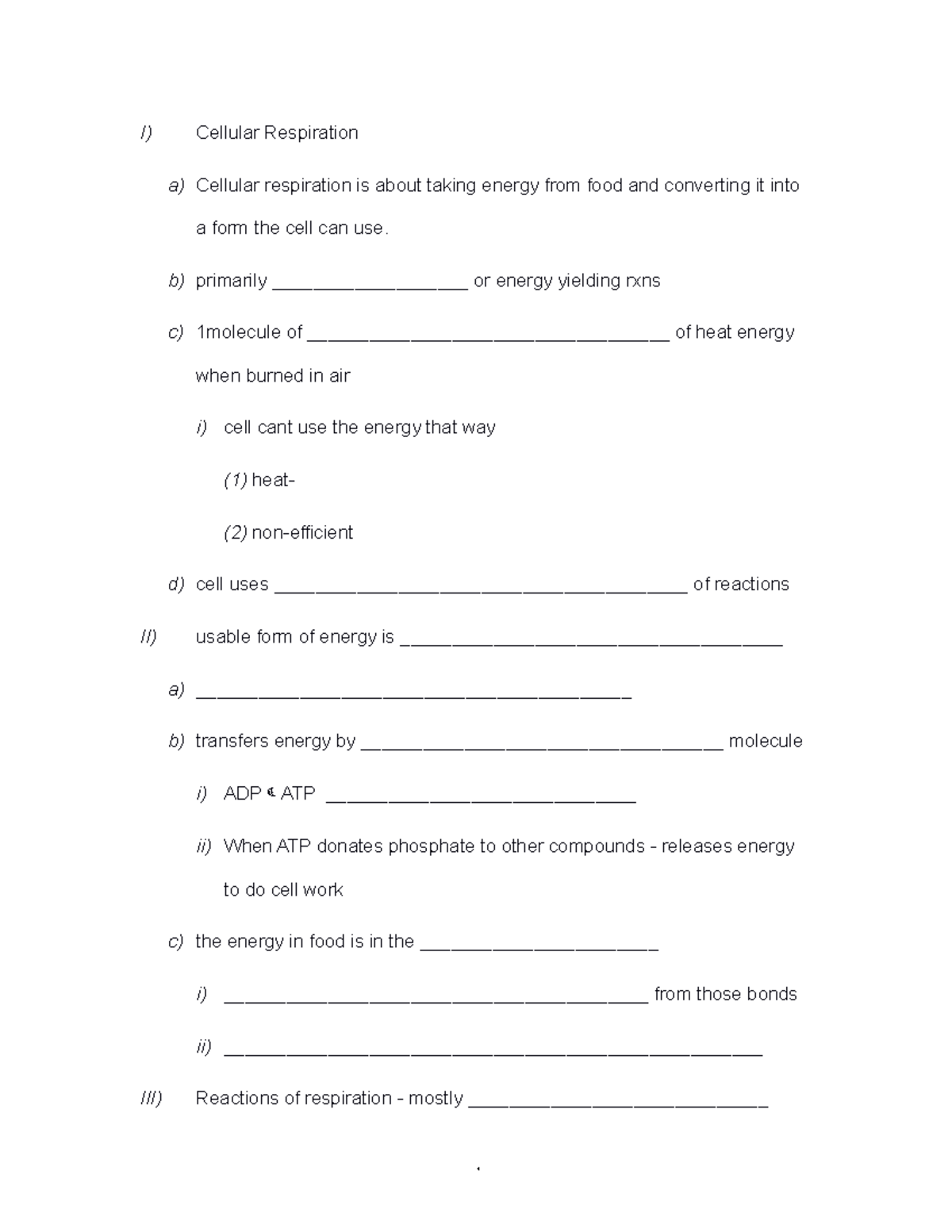 Ol4cellresp - Cellular Respiration Fill-in-the-Blanks Study Notes - Studocu