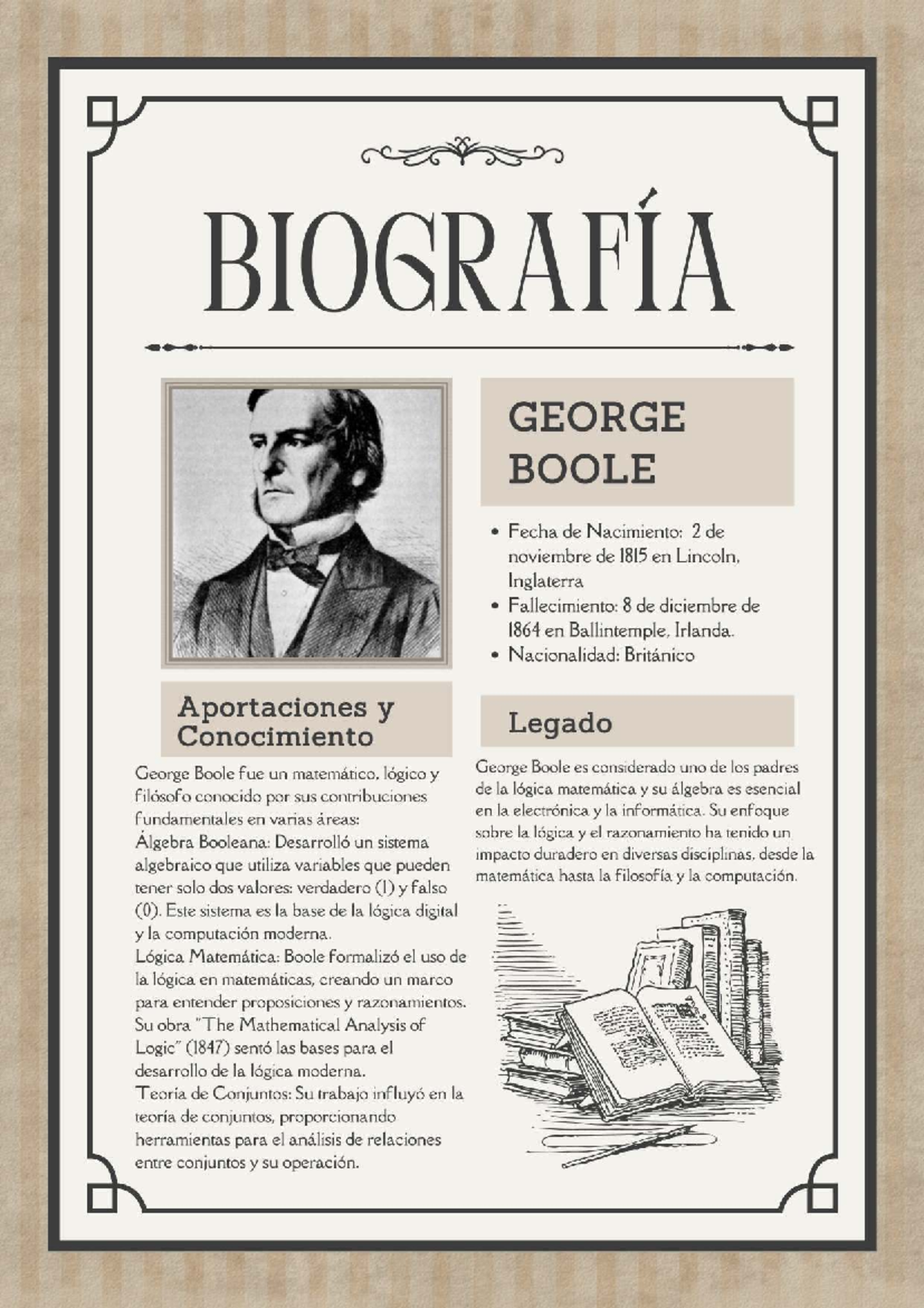 BIOGRAFÍA DE GEORGE BOOLE: APORTES A LA LÓGICA MATEMÁTICA - Studocu