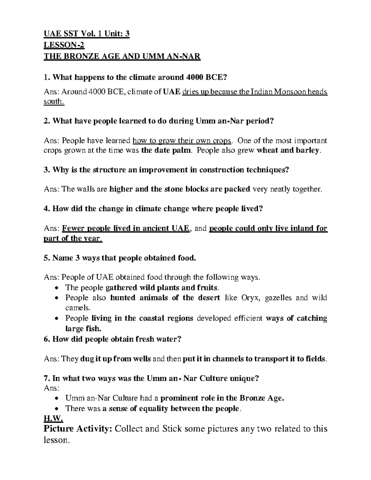 UAE SST Vol. 1 Lesson 2: The Bronze Age & Umm an-Nar Insights - Studocu