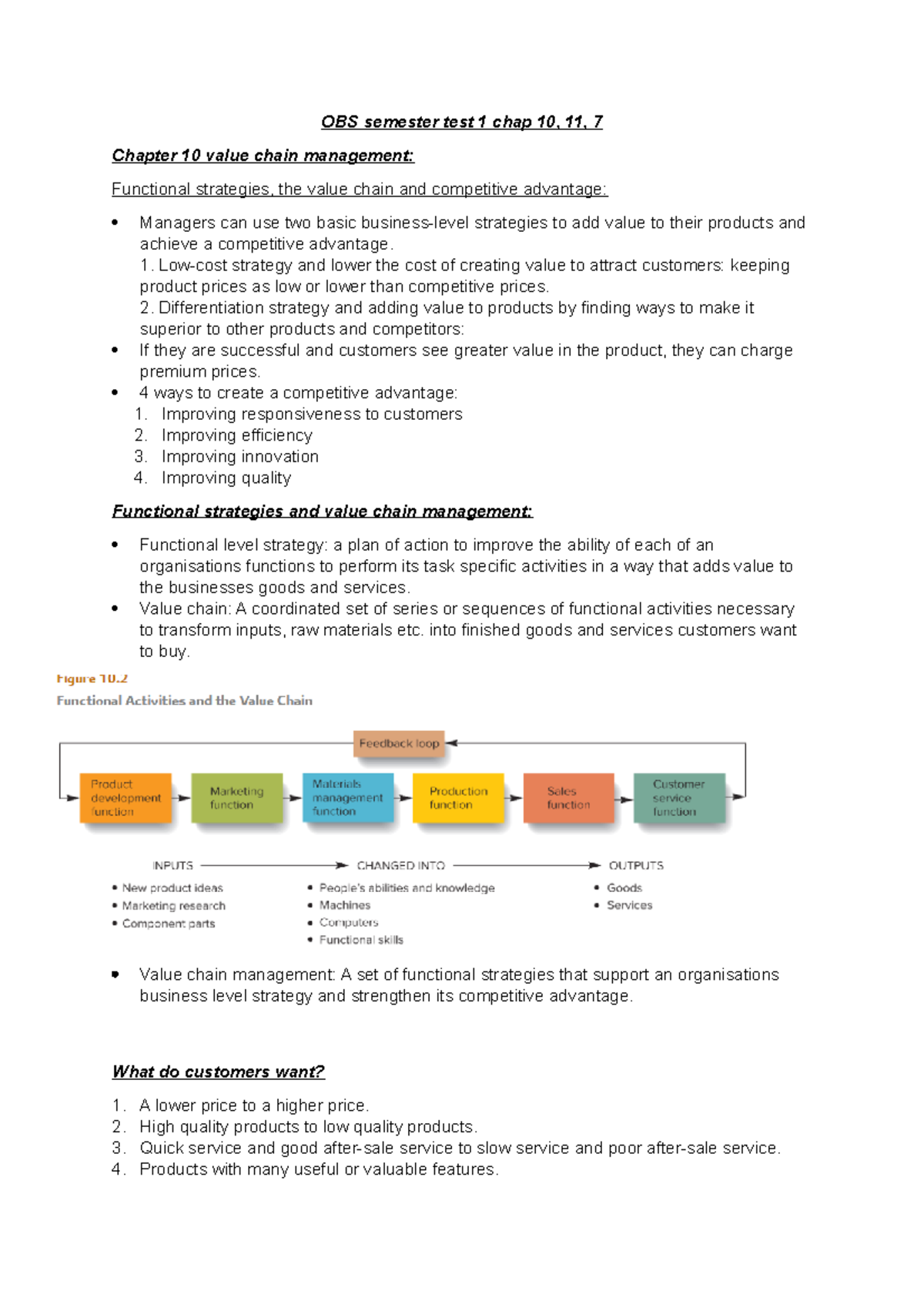 OBS Semester Test 1: Value Chain Mgmt, Org Structure & Culture (Ch 7 ...