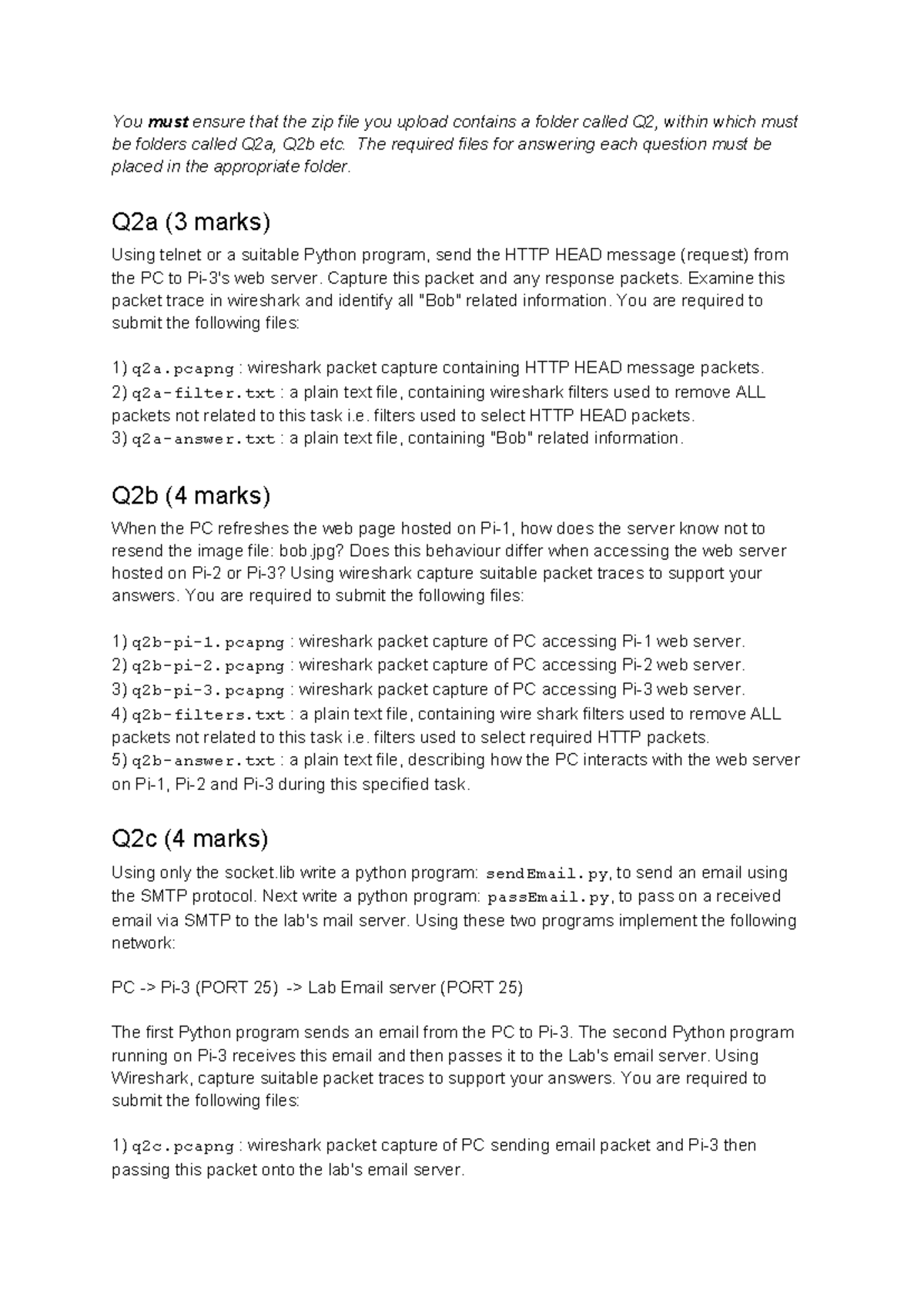Q2 - Network Packet Capture and Analysis for HTTP and SMTP Tasks - Studocu