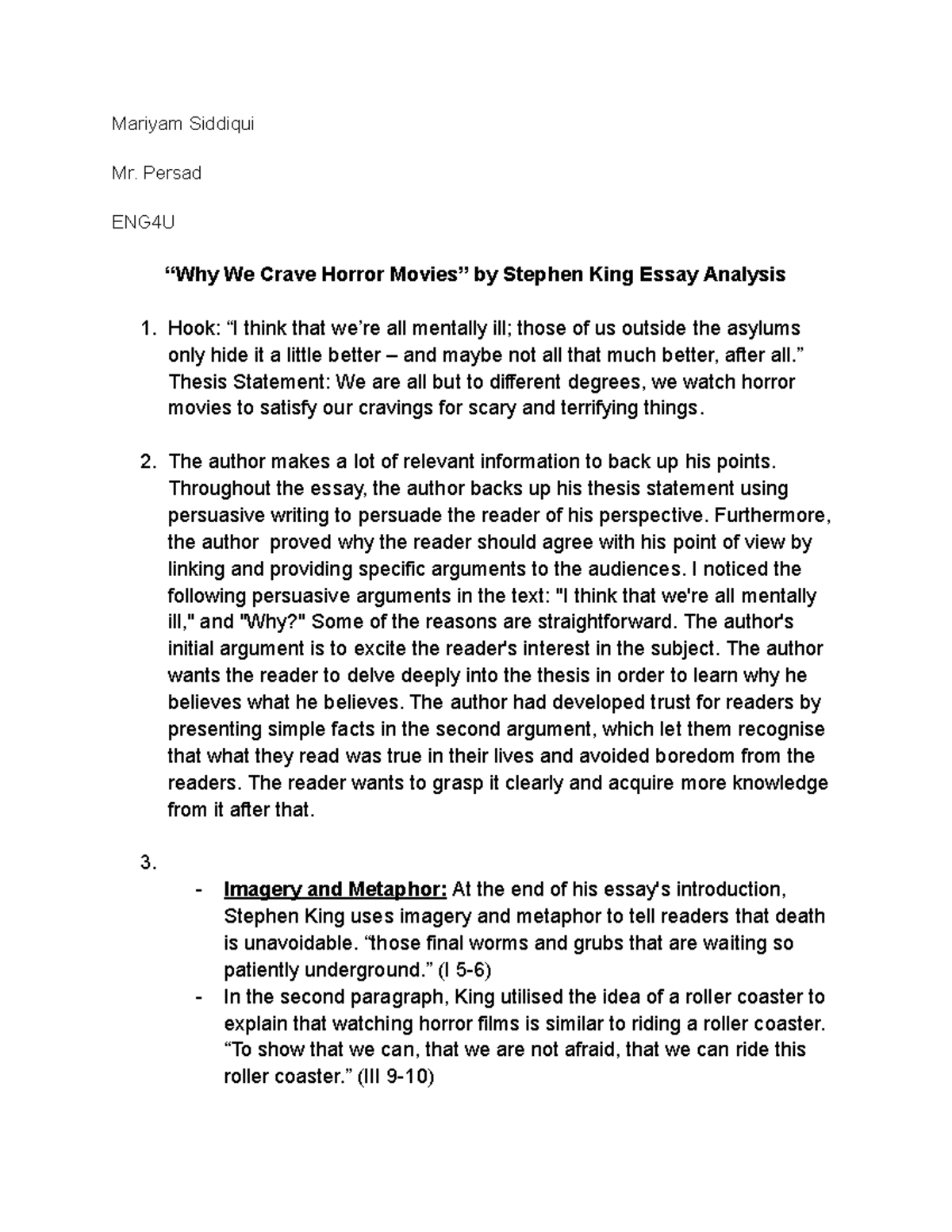 ENG4U Essay Analysis: Understanding Stephen King's "Why We Crave Horror ...