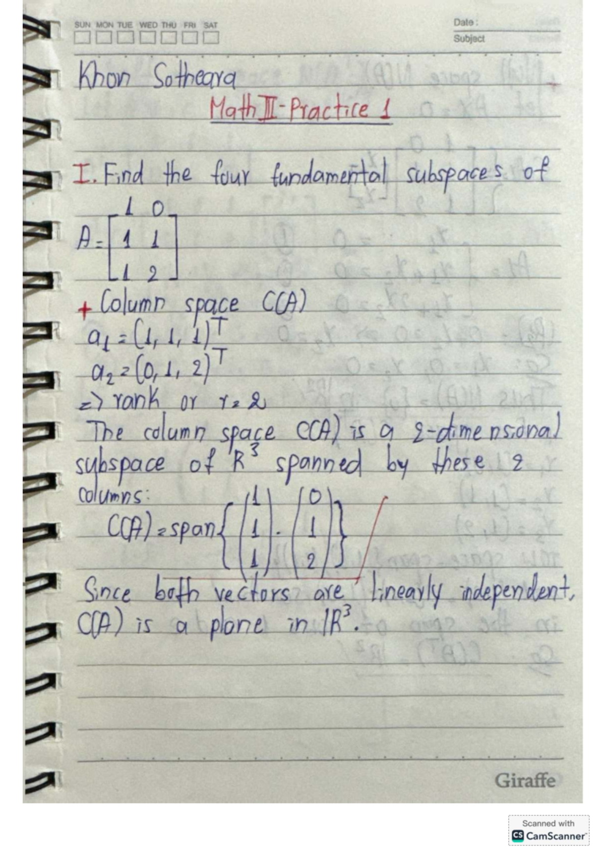 Math II Practice 1 - Fundamental Subspaces Analysis (XAU 31092) - Studocu