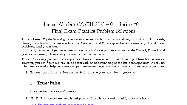 Linear Algebra (MATH 04) Spring 2011 Final Exam Practice Solutions ...