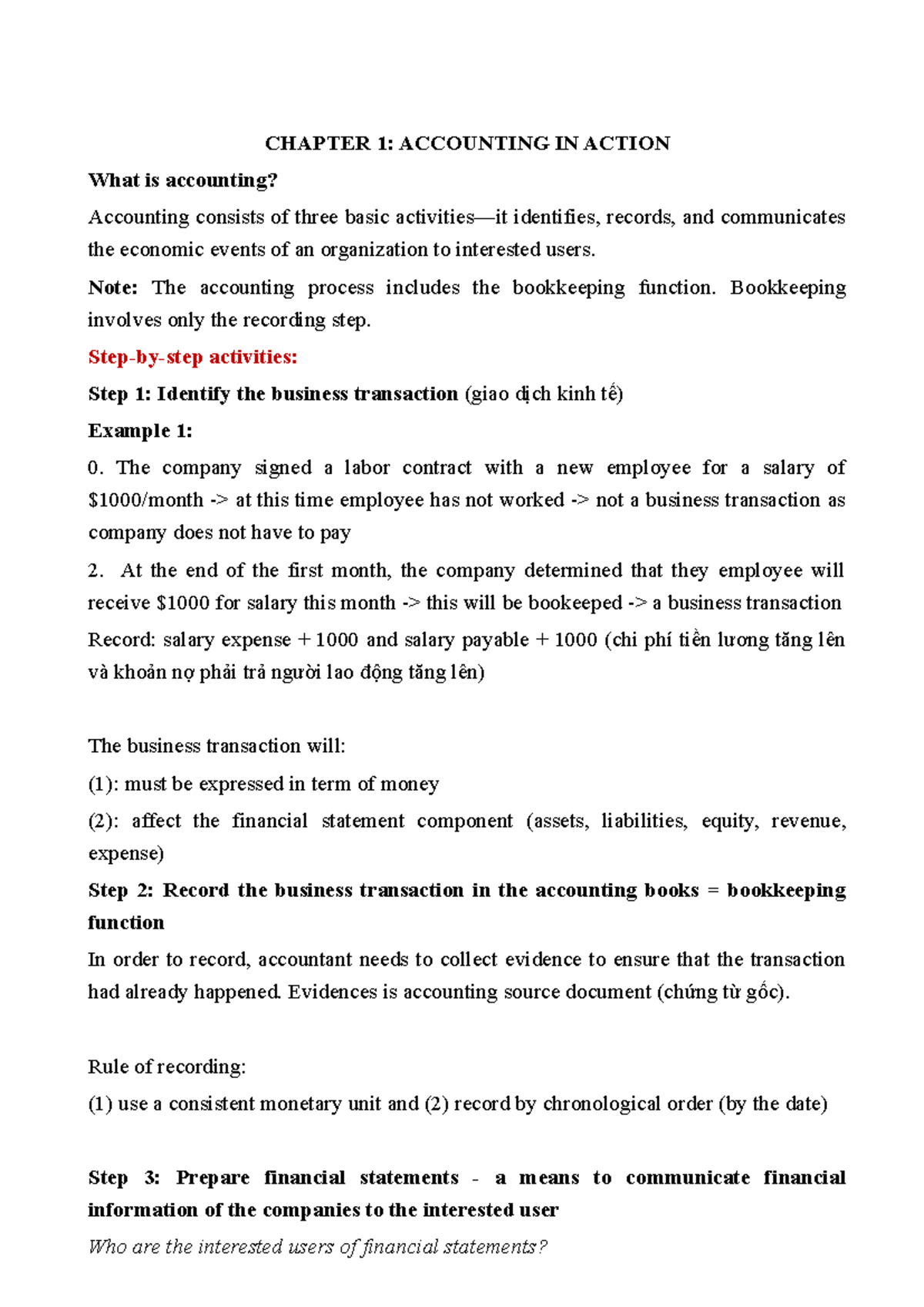 CHAPTER 1: ACCOUNTING IN ACTION - Key Concepts and Processes - Studocu
