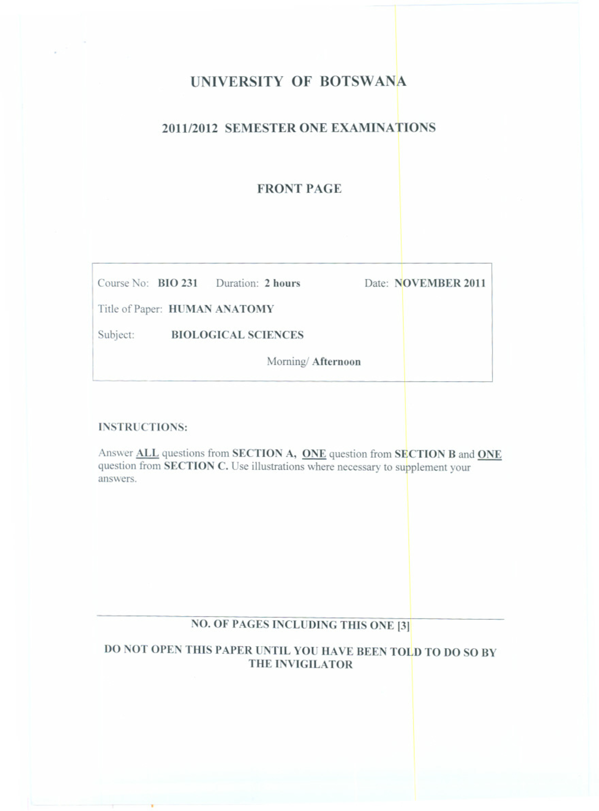 BIO 231 Final Exam: Human Anatomy - November 2011 - Studocu