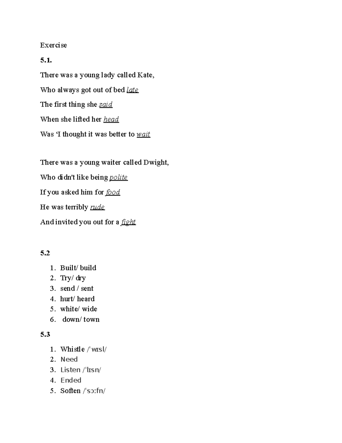 Exercise 5.1 - Poetic Analysis and Vocabulary Practice - Studocu