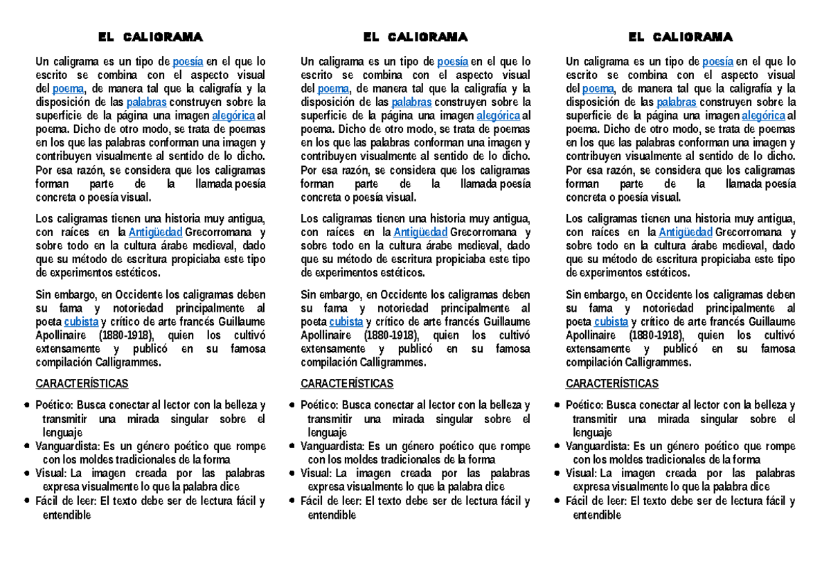 EL CALIGRAMA: Poesía Visual y su Historia en la Literatura - Studocu