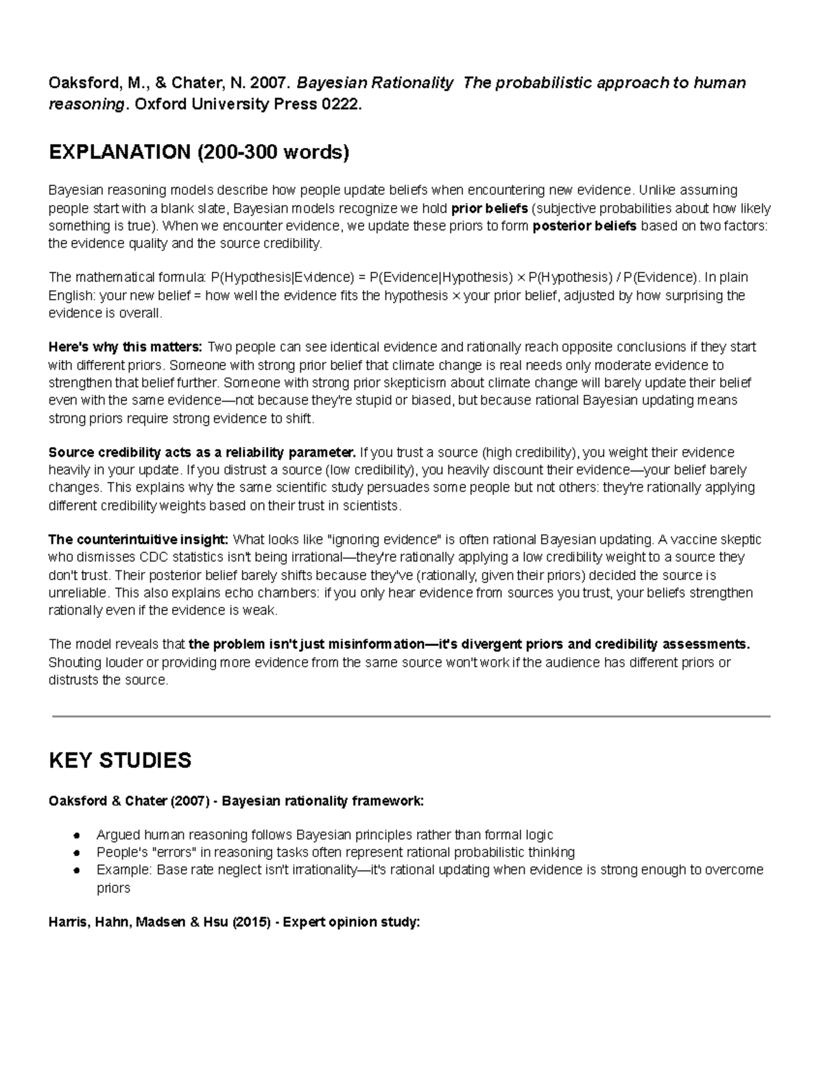 Bayesian Modelling: Understanding Human Reasoning and Belief Updates ...