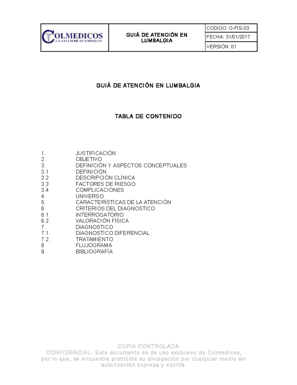 G-FIS-03 GUIA DE ATENCIÓN EN LUMBALGIA - VERSIÓN 01 - Studocu