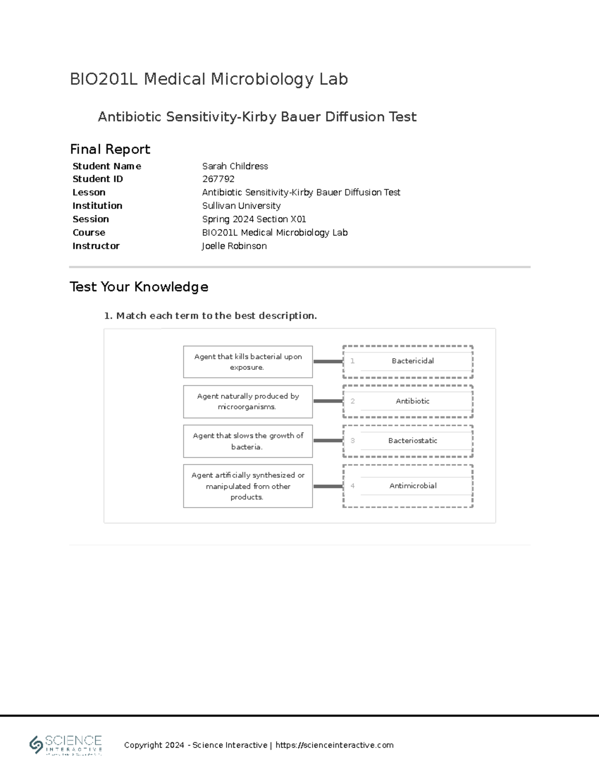 BIO201L Final Report on Antibiotic Sensitivity: Kirby Bauer Test - Studocu