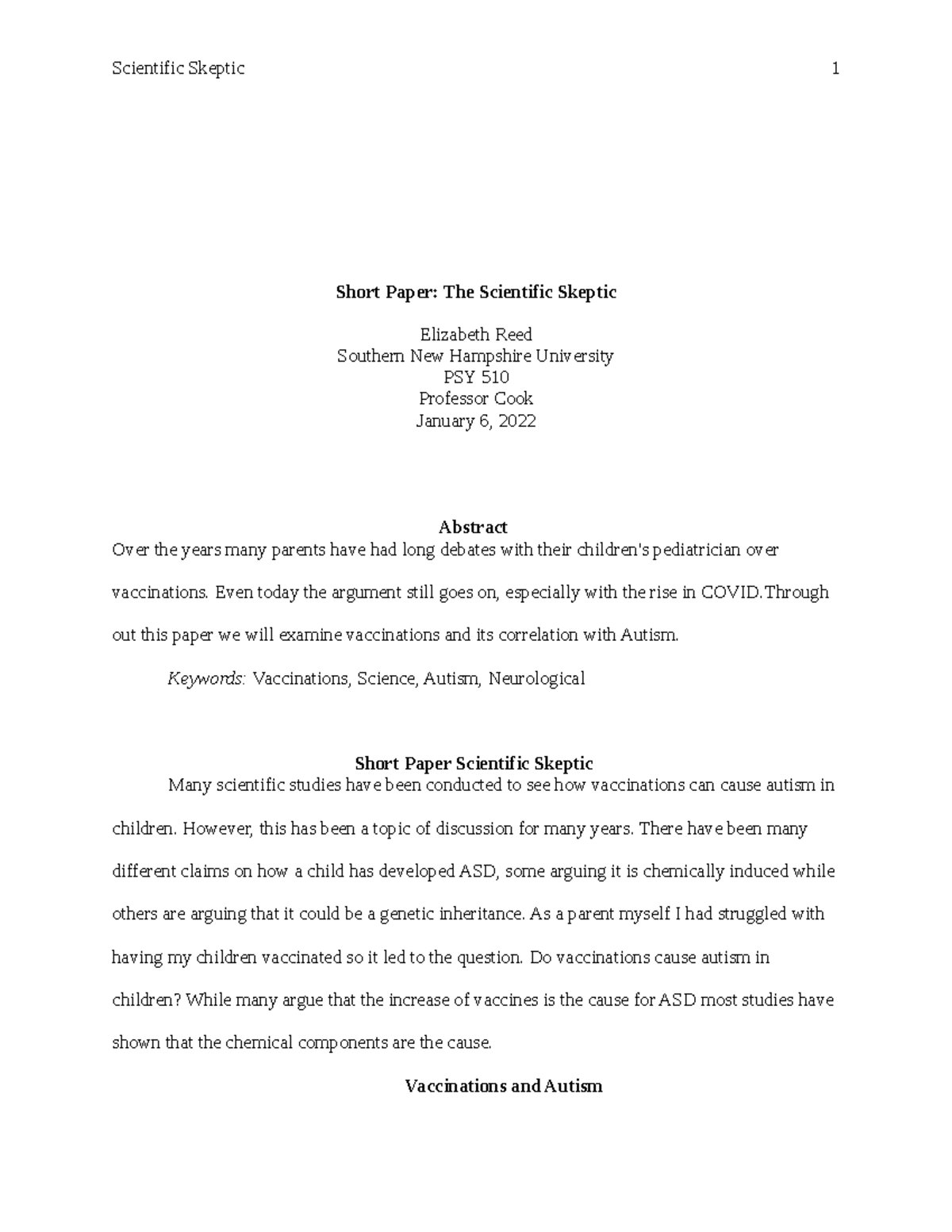 Short Paper The Scientific Skeptic - Short Paper: The Scientific ...