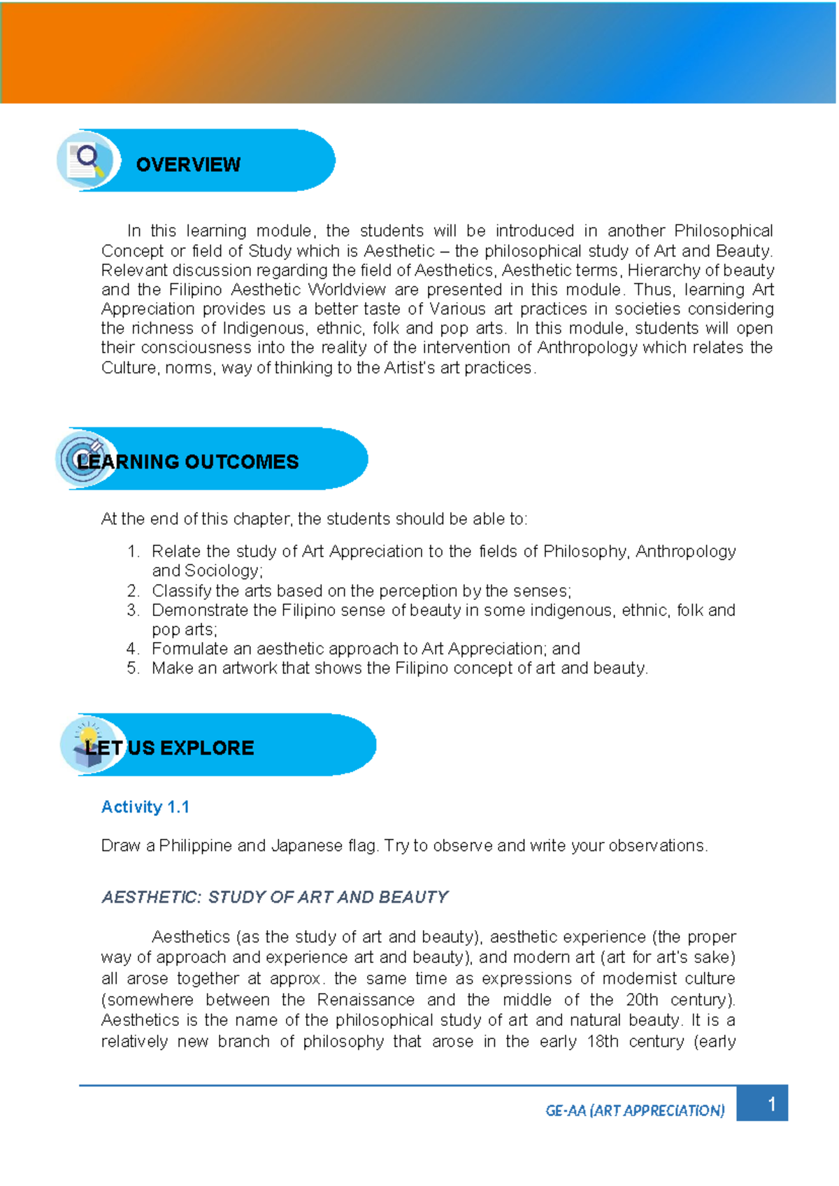 ART APPRECIATION (Module 3): Aesthetic Study of Art and Beauty - Studocu