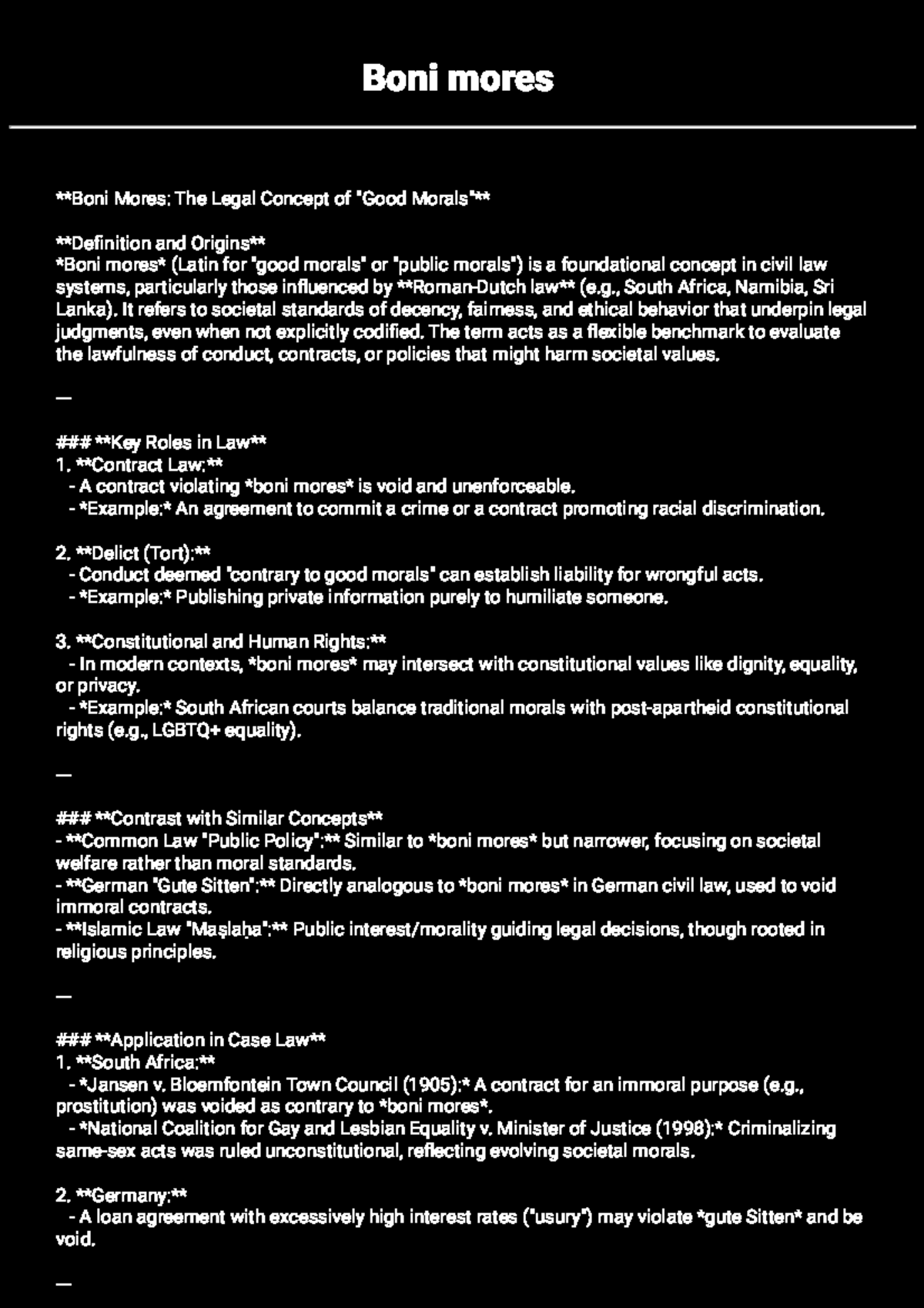 Boni Mores - Legal Concept of Good Morals in Civil Law Systems - Studocu