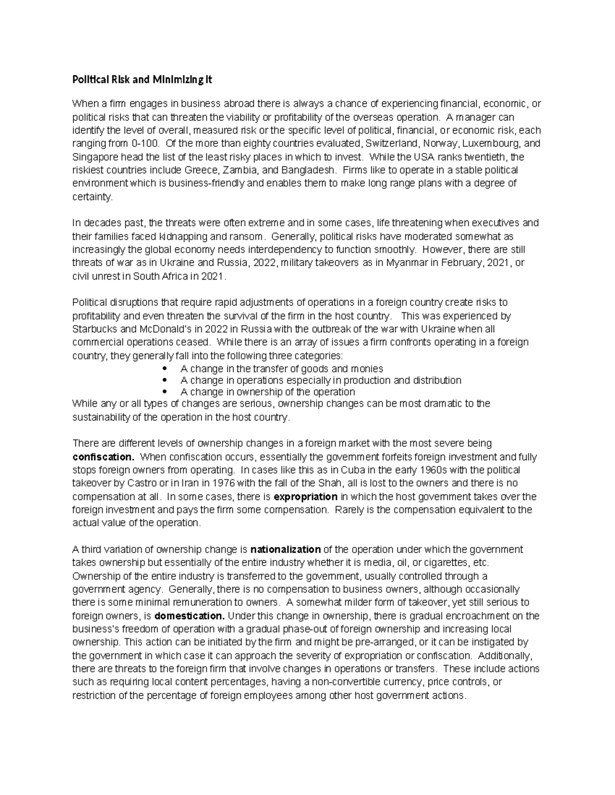 Political Risk Management Strategies for International Business ...