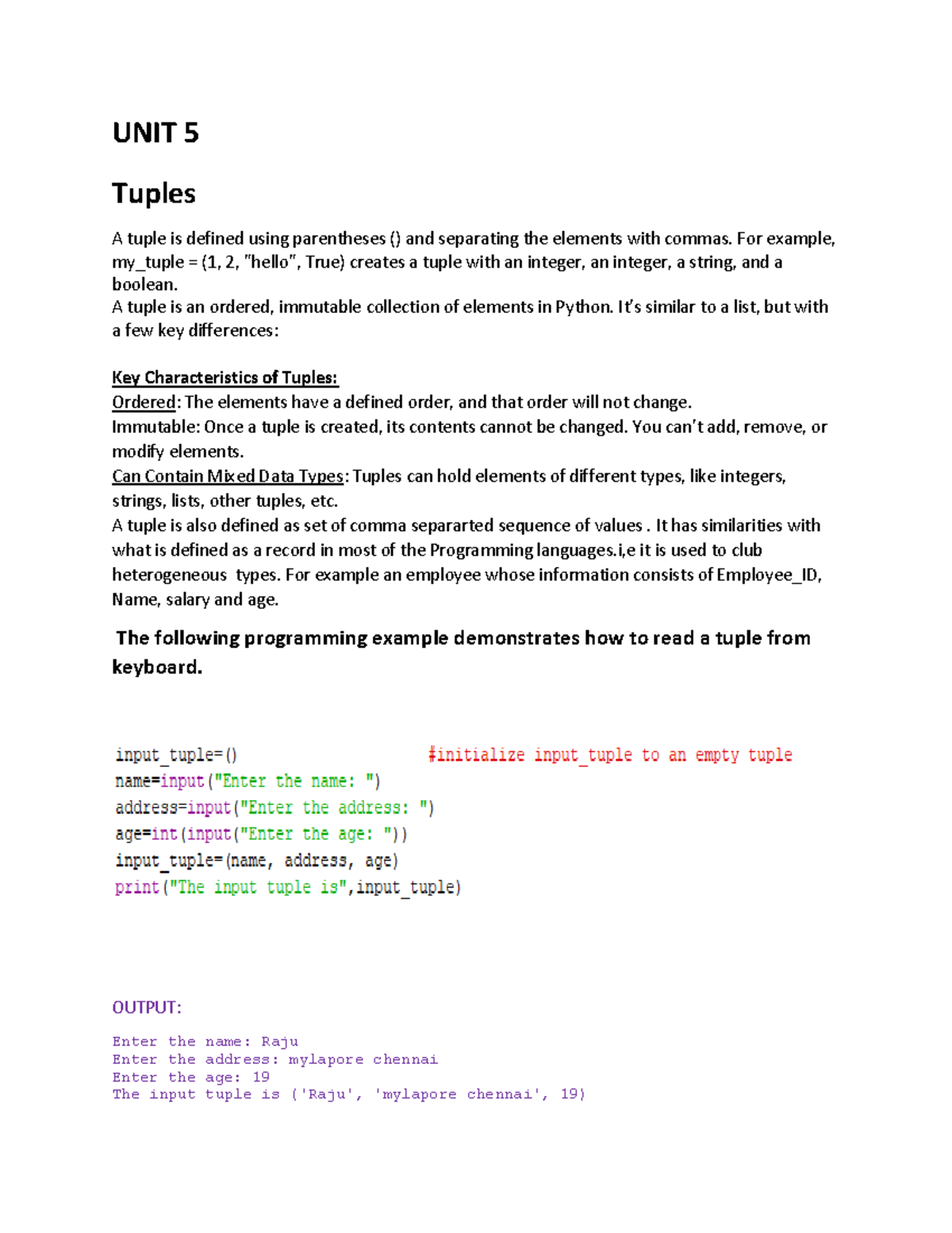 Unit 5: Tuples and Dictionaries in Python Programming - Studocu