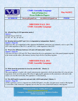 CS401-Midterm Solved Mcqs With References By Moaaz - CS401 Assembly Language Solved MCQS From ...