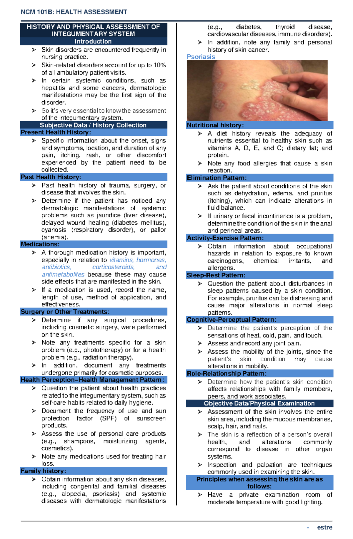 NCM 101B Hx&PA of Integumentary System - HISTORY AND PHYSICAL ...