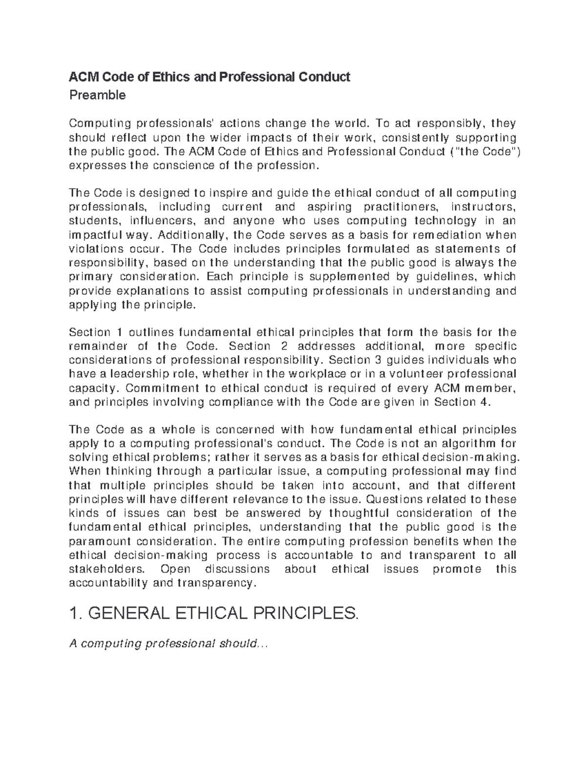 ACM Code of Ethics – Chapter 6: Ethical Guidelines for Professionals ...