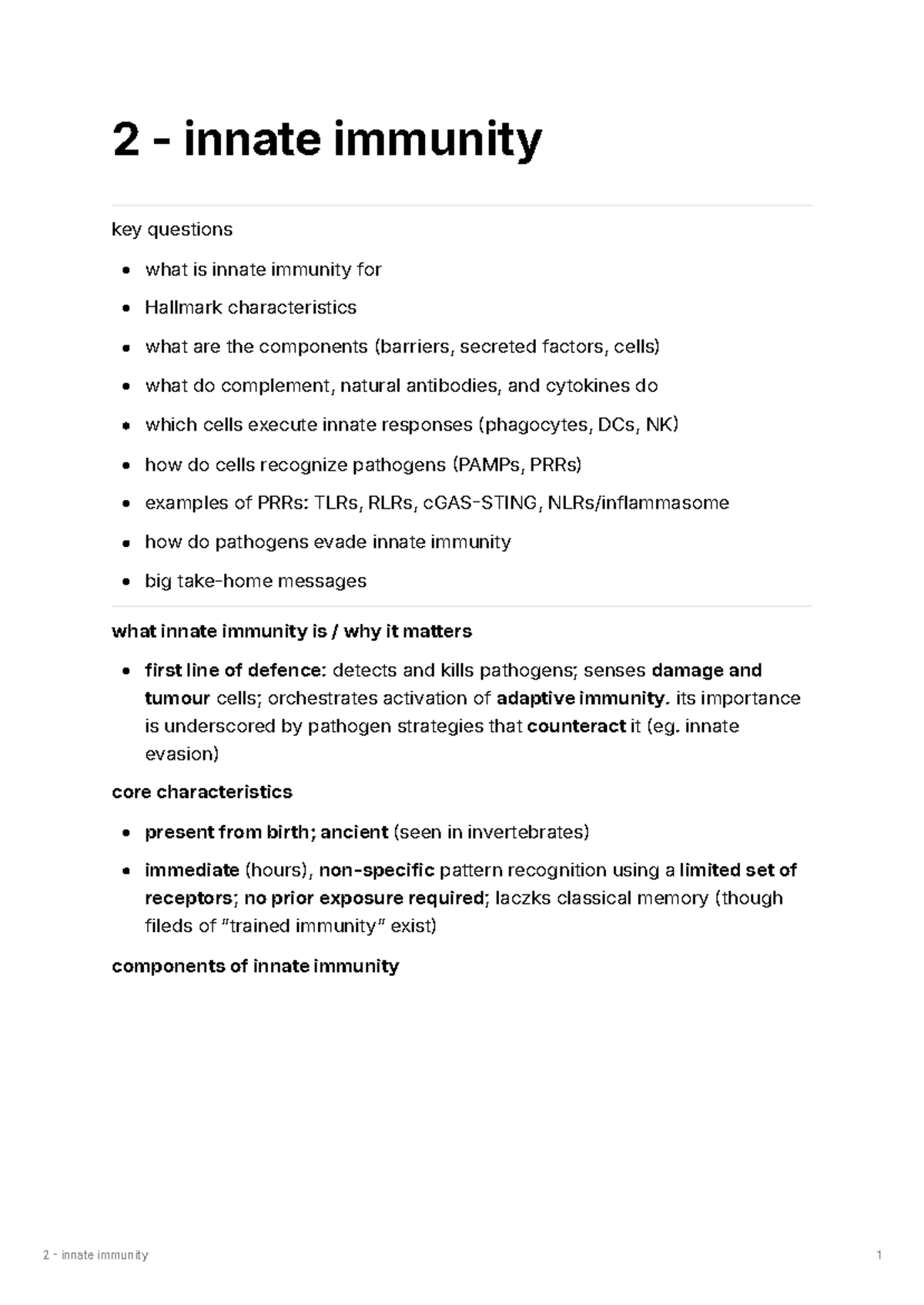 Innate Immunity Overview: Key Concepts and Components (BIOL 101) - Studocu