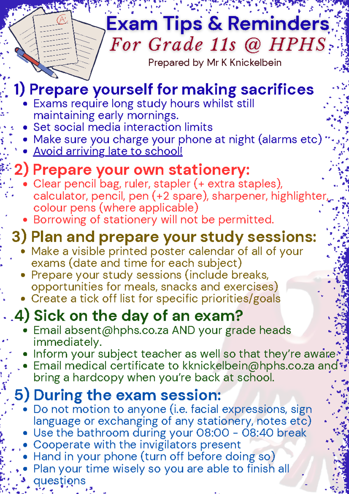 Grade 11 Exam Tips Poster - HPHS by Mr. K. Knickelbein - Studocu
