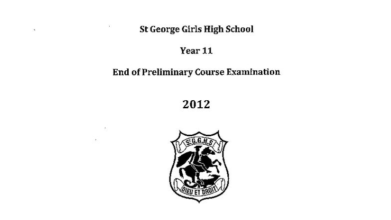 S.G.G.H.S Year 11 End of Preliminary Mathematics Exam 2012 - Studocu