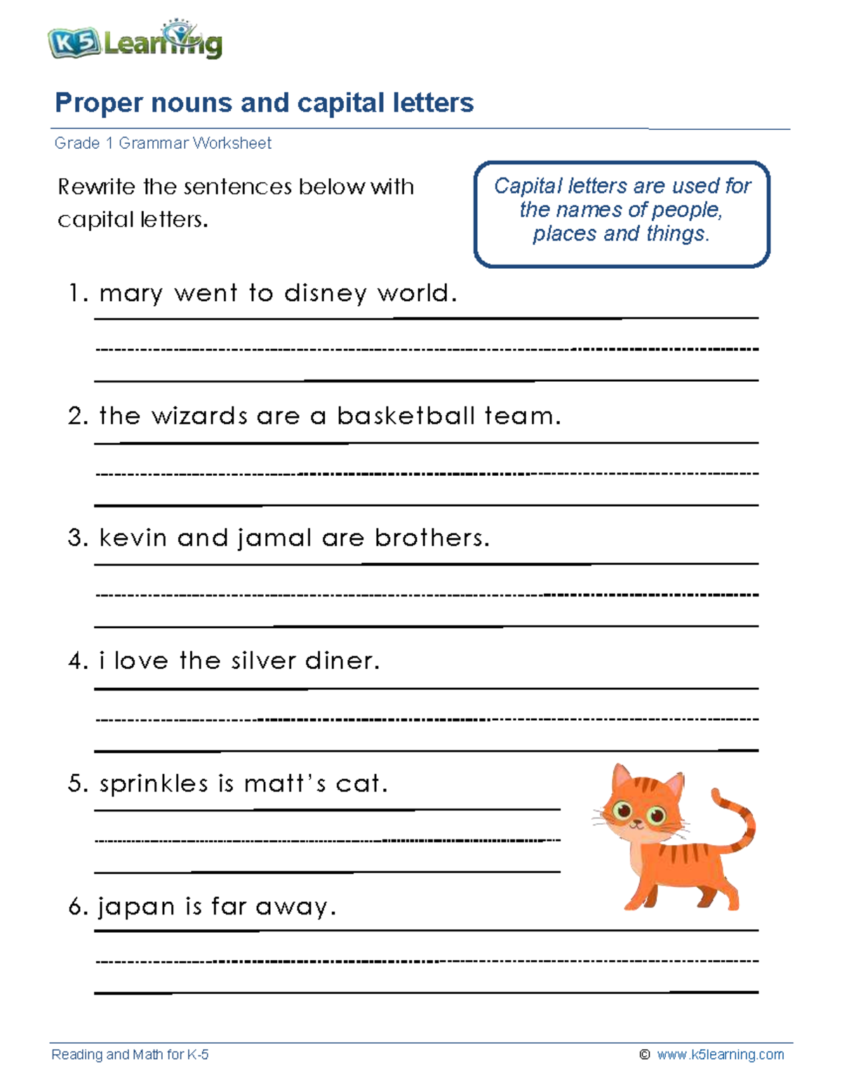 Grade 1 Grammar Worksheet: Proper Nouns & Capital Letters - Studocu