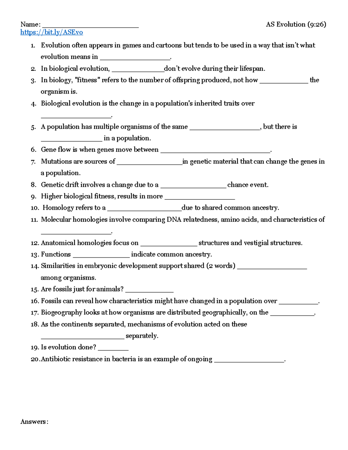 Amoeba Sisters Evolution New Evolution Video-1 - Name ...