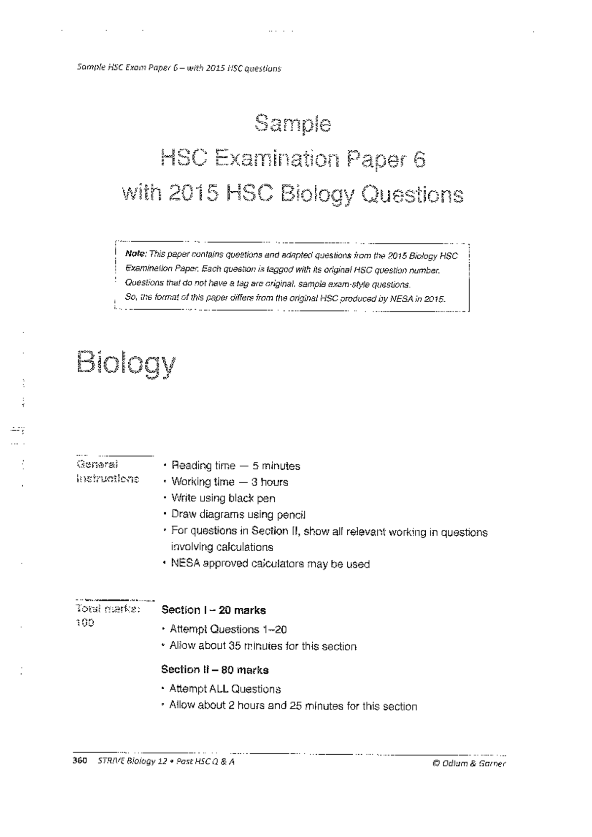 Sample HSC Biology Exam Paper 6 with 2015 Questions - Studocu
