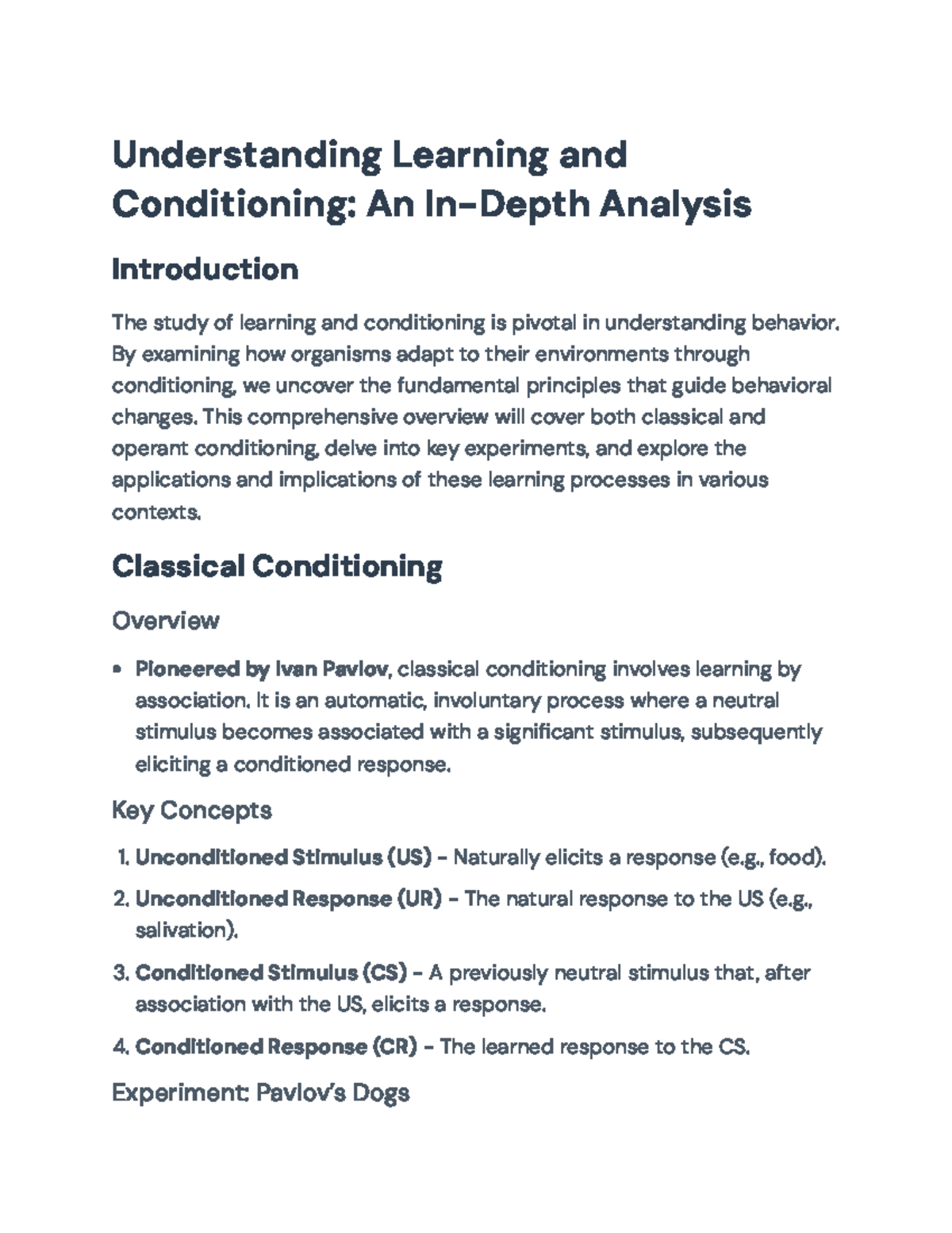 Learning and Conditioning: A Comprehensive Analysis (Psychology 101 ...