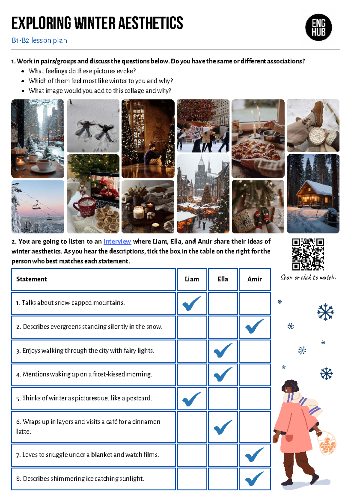 B1-B2 Exploring Winter Aesthetics A4 Worksheet & Lesson Plan - Studocu