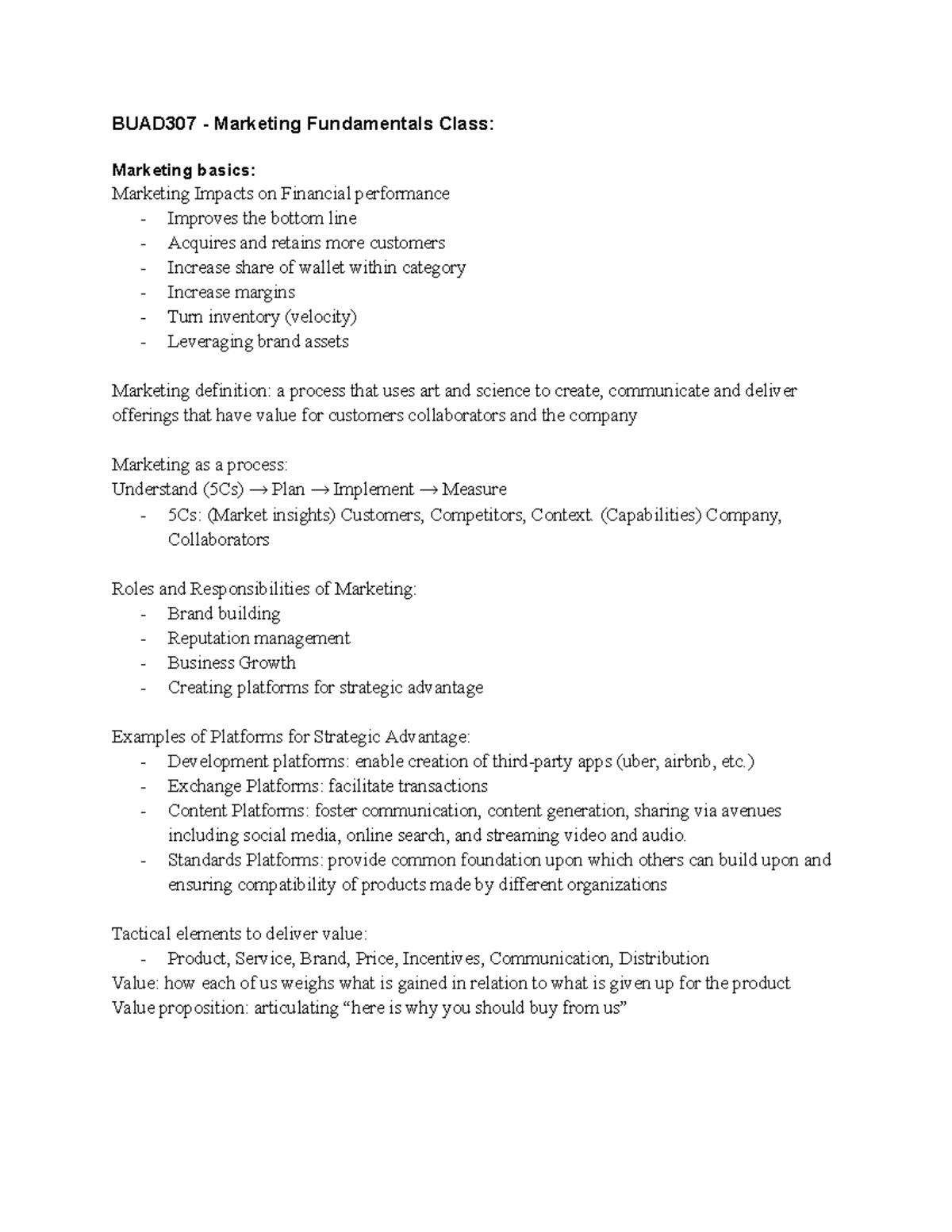 BUAD307 Marketing Fundamentals: Key Concepts and Insights for Success ...