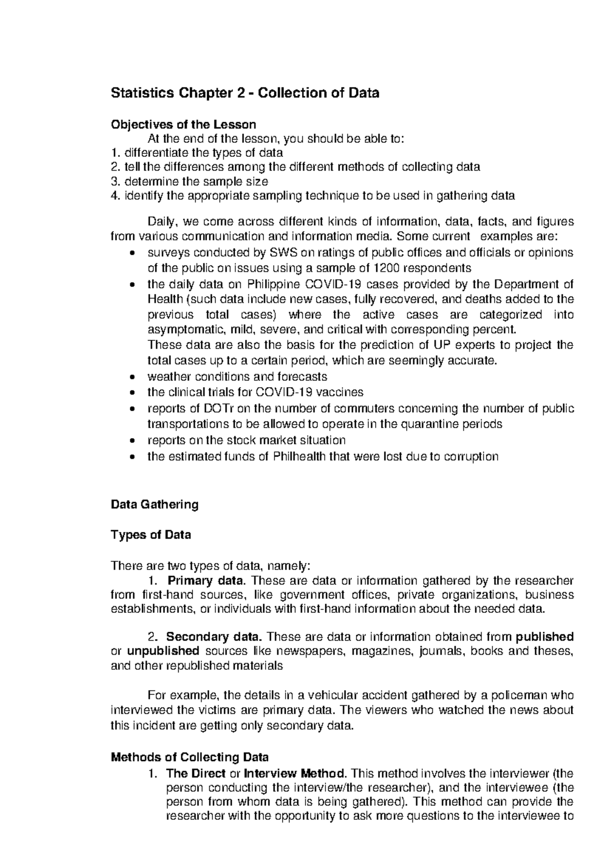Statistics 101: Chapter 2 - Data Collection Techniques and Objectives ...