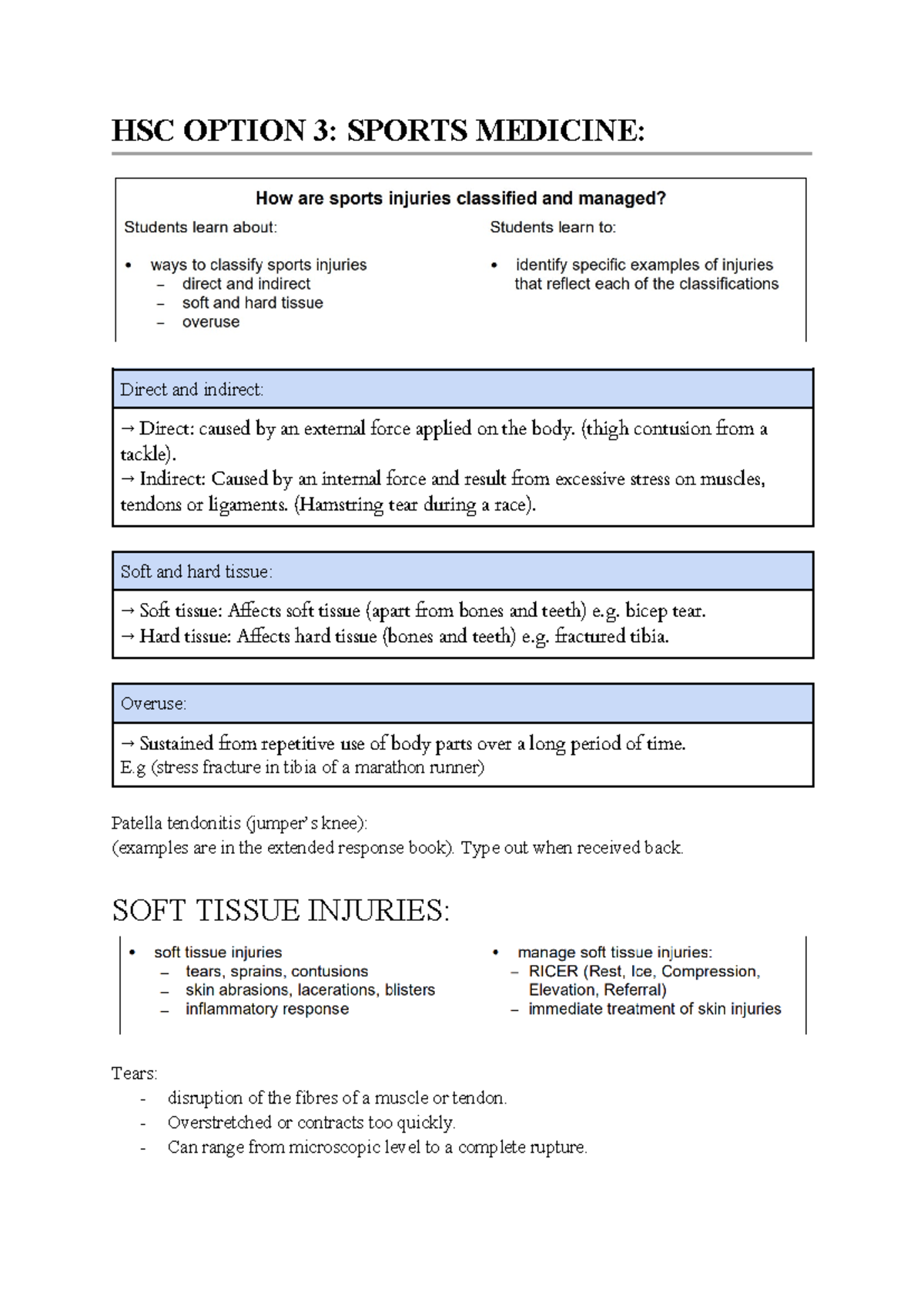 HSC OPTION 3: SPORTS MEDICINE FINAL EXAM STUDY NOTES - Studocu