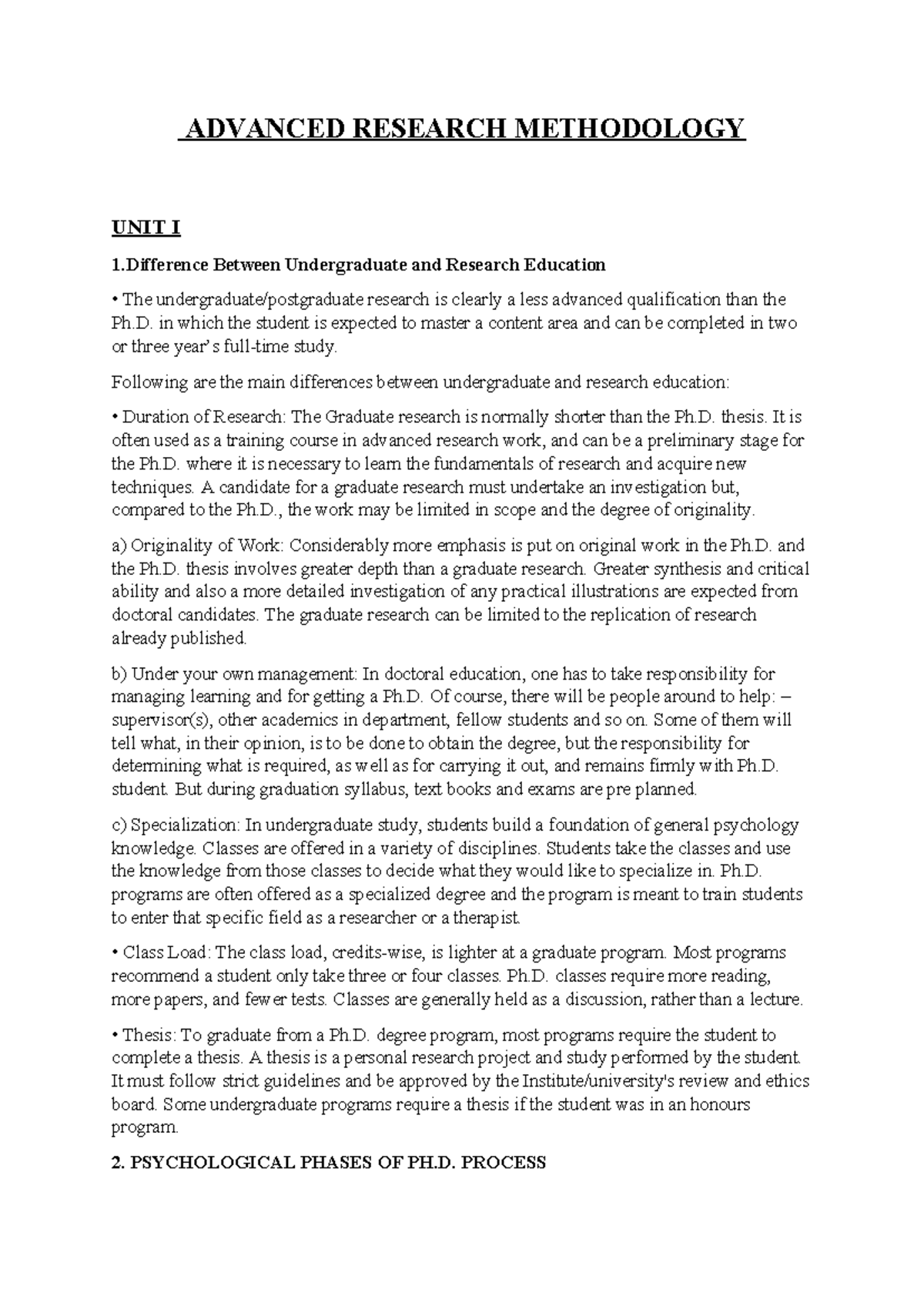 Advanced Research Methodology: Understanding PhD Processes & Challenges - Studocu