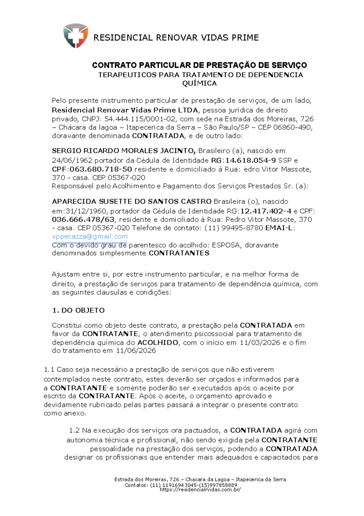 Contrato Particular de Prestação de Serviços - Residencial Renovar ...