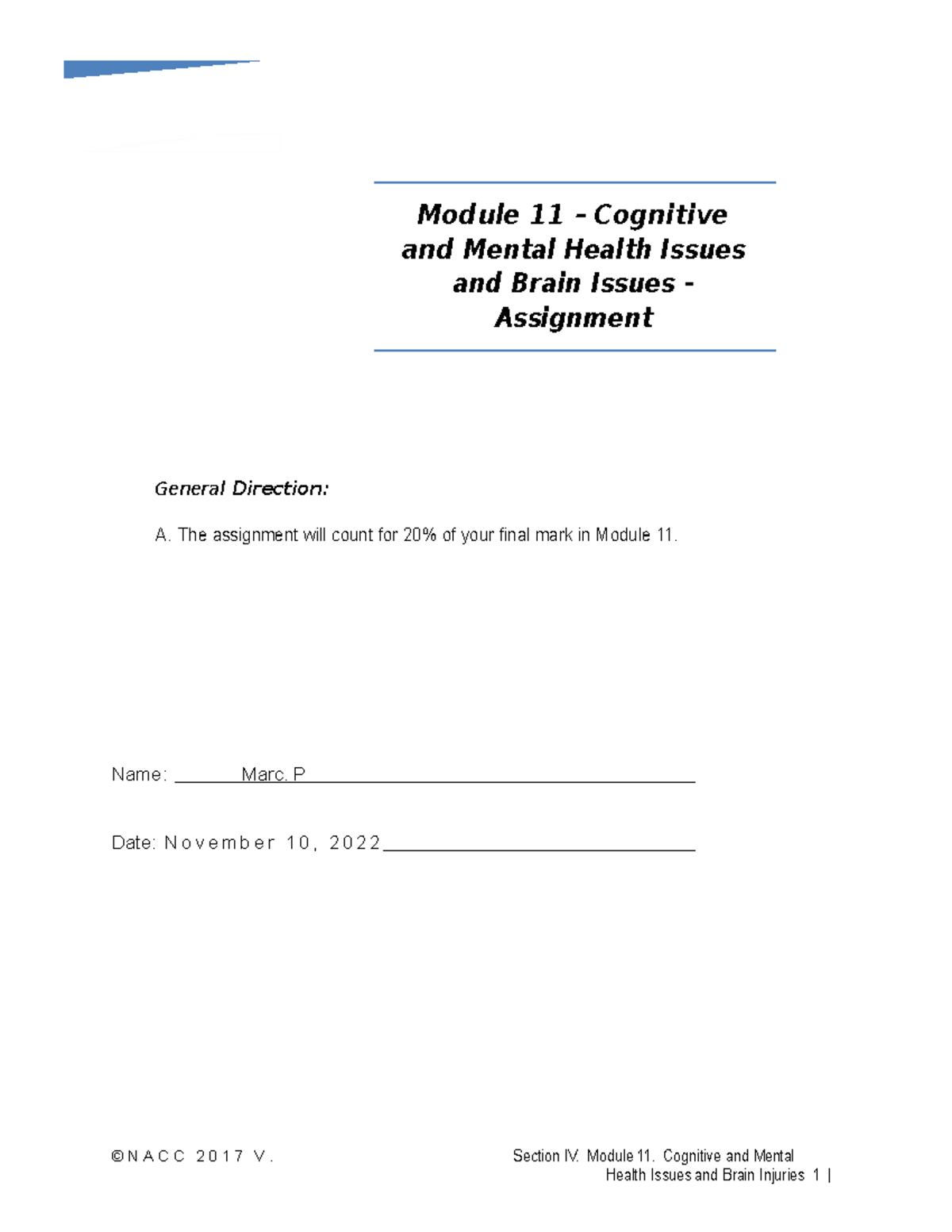 IV-12.1 Assignment - Module 11: Understanding Cognitive Impairment ...