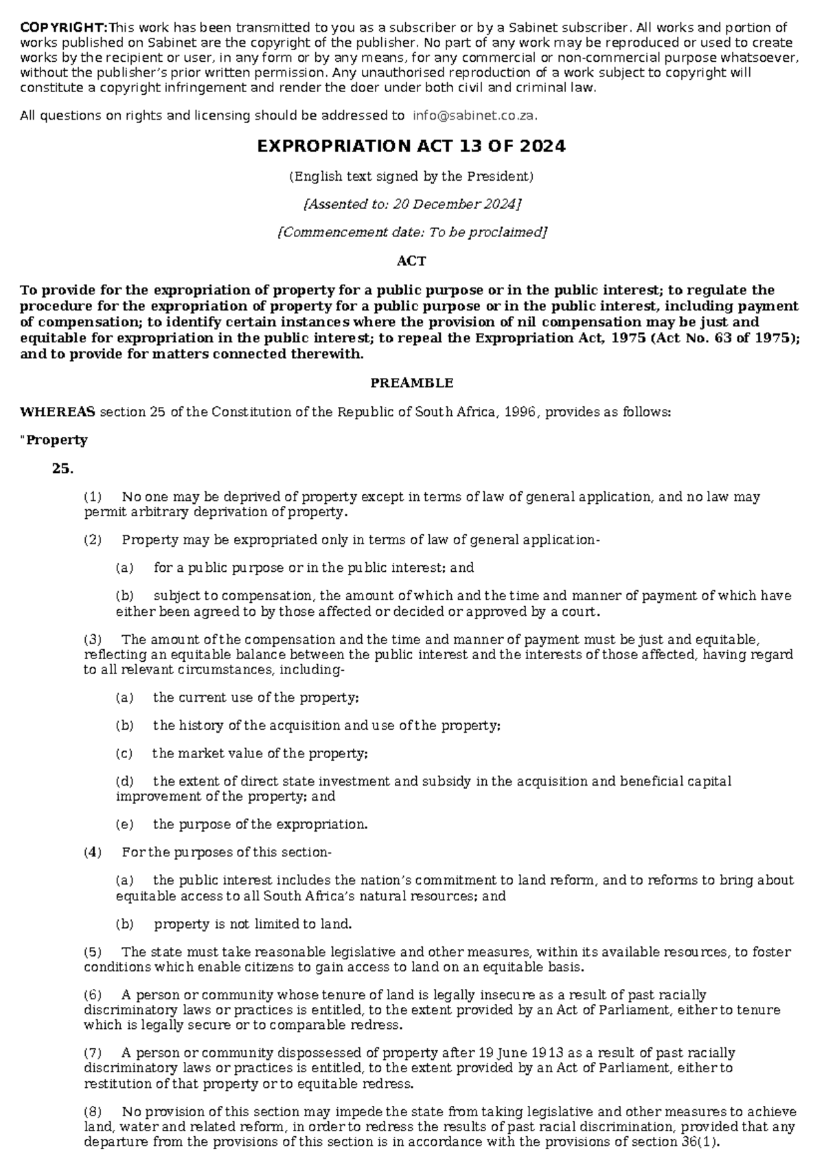 Expropriation Act 13 of 2024: Comprehensive Overview and Analysis - Studocu