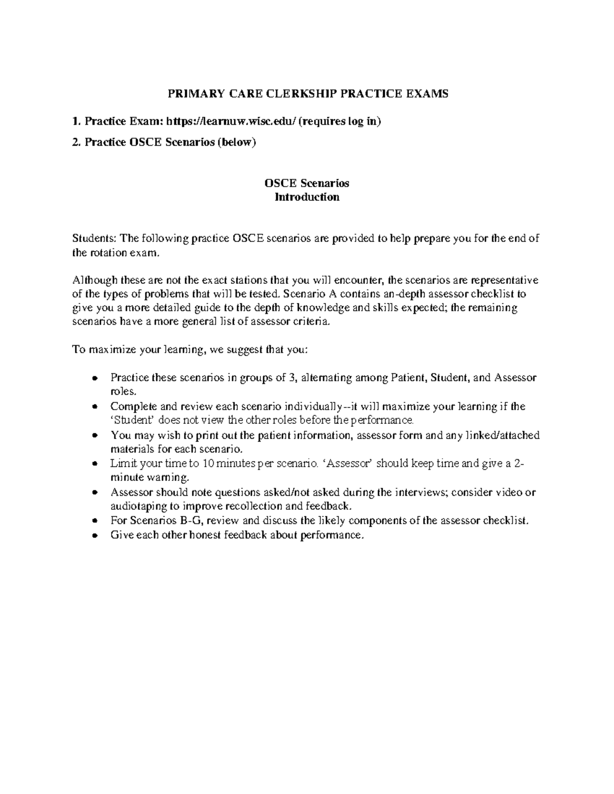 Comprehensive OSCE Practice Scenarios for Primary Care Clerkship - Studocu