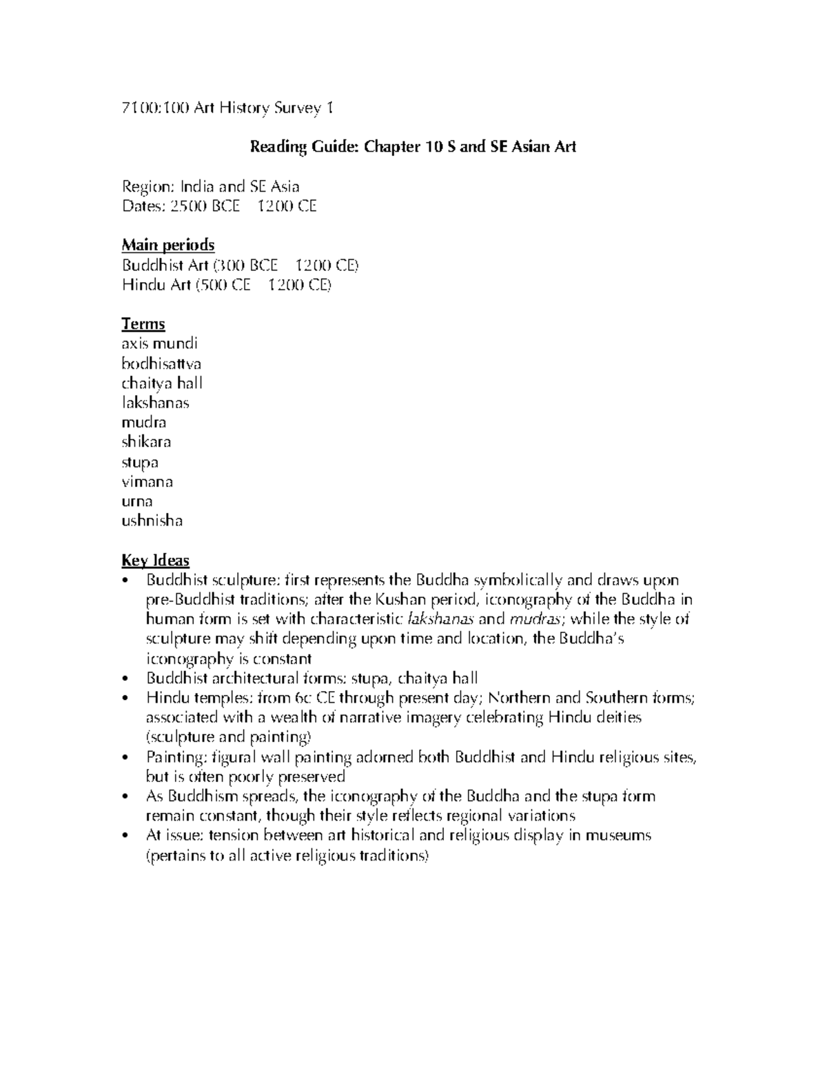 Reading Guide: Chapter 10 - S & SE Asian Art (Art History 7100:100 ...