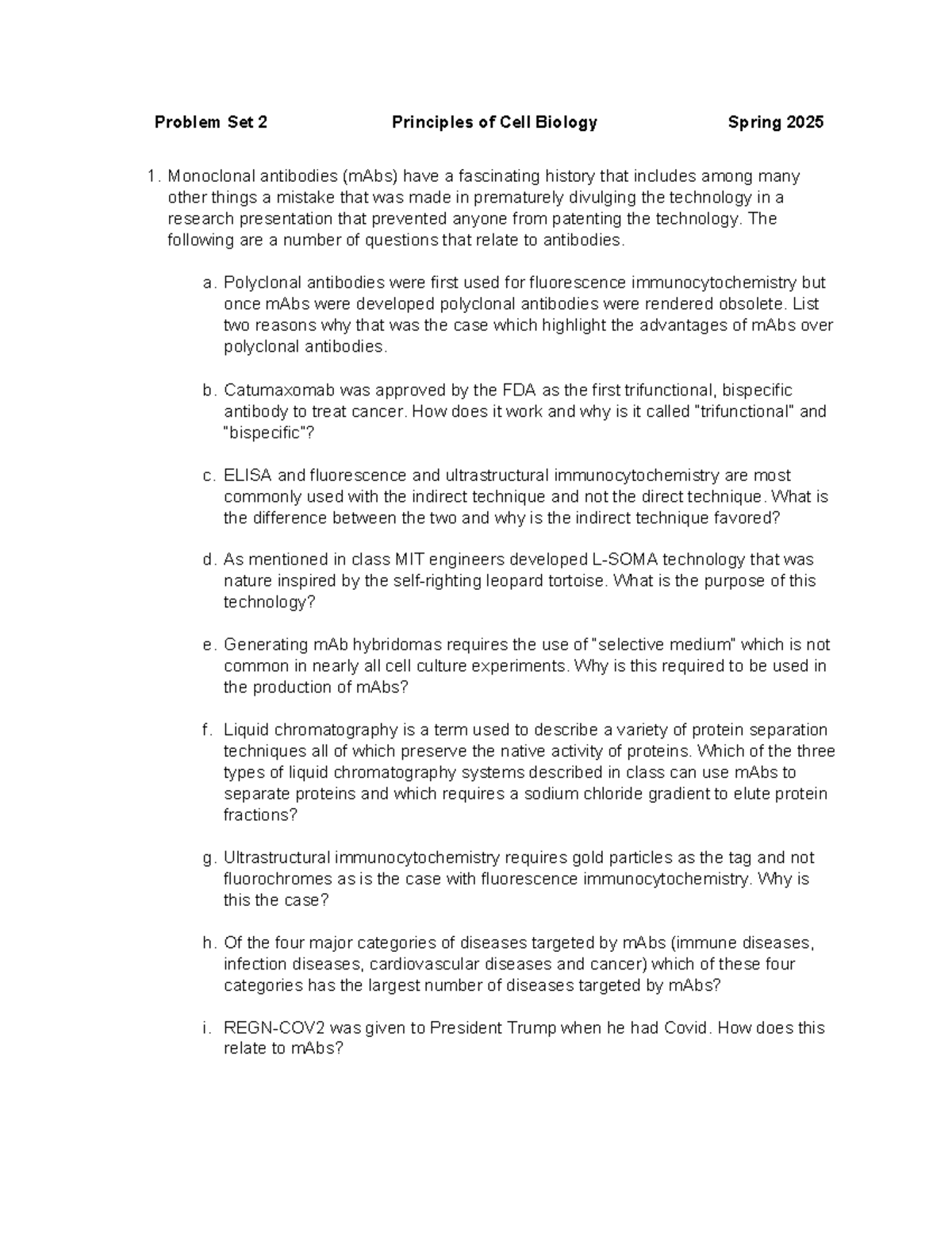 Probelm Set 2 Spring 2025 - Problem Set 2 Principles of Cell Biology ...