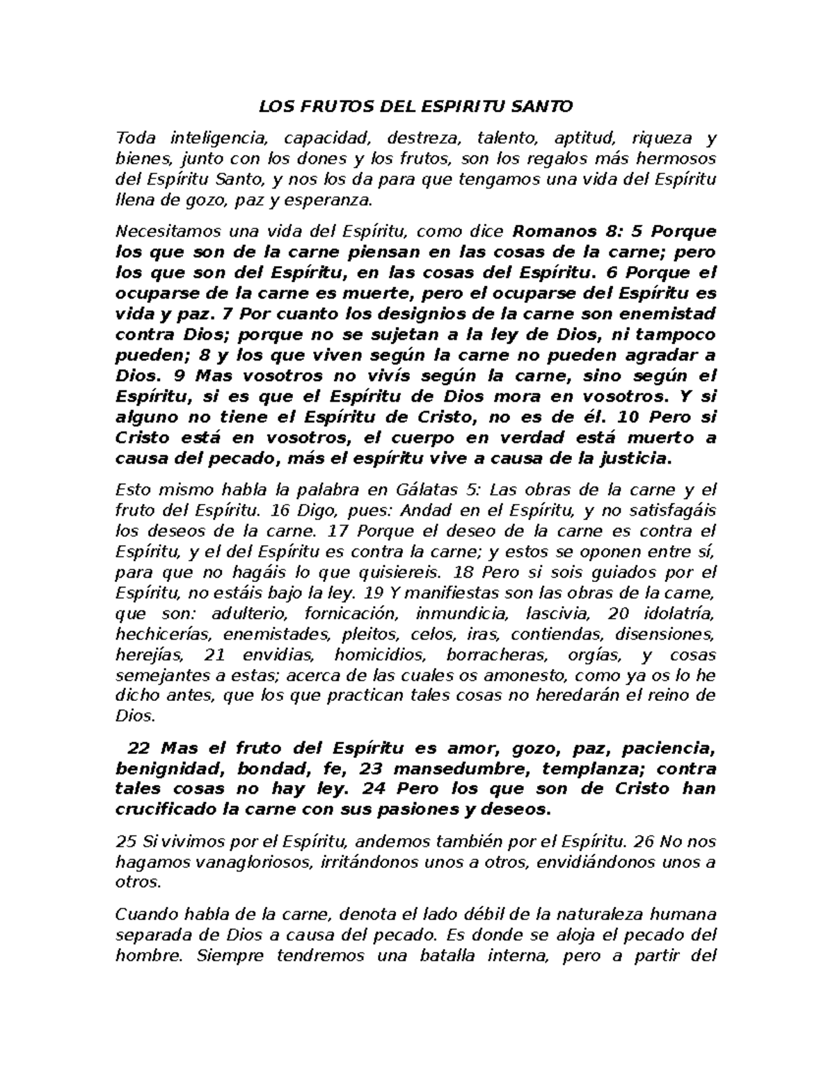 LOS FRUTOS DEL ESPÍRITU SANTO: Reflexiones y Enseñanzas - Studocu